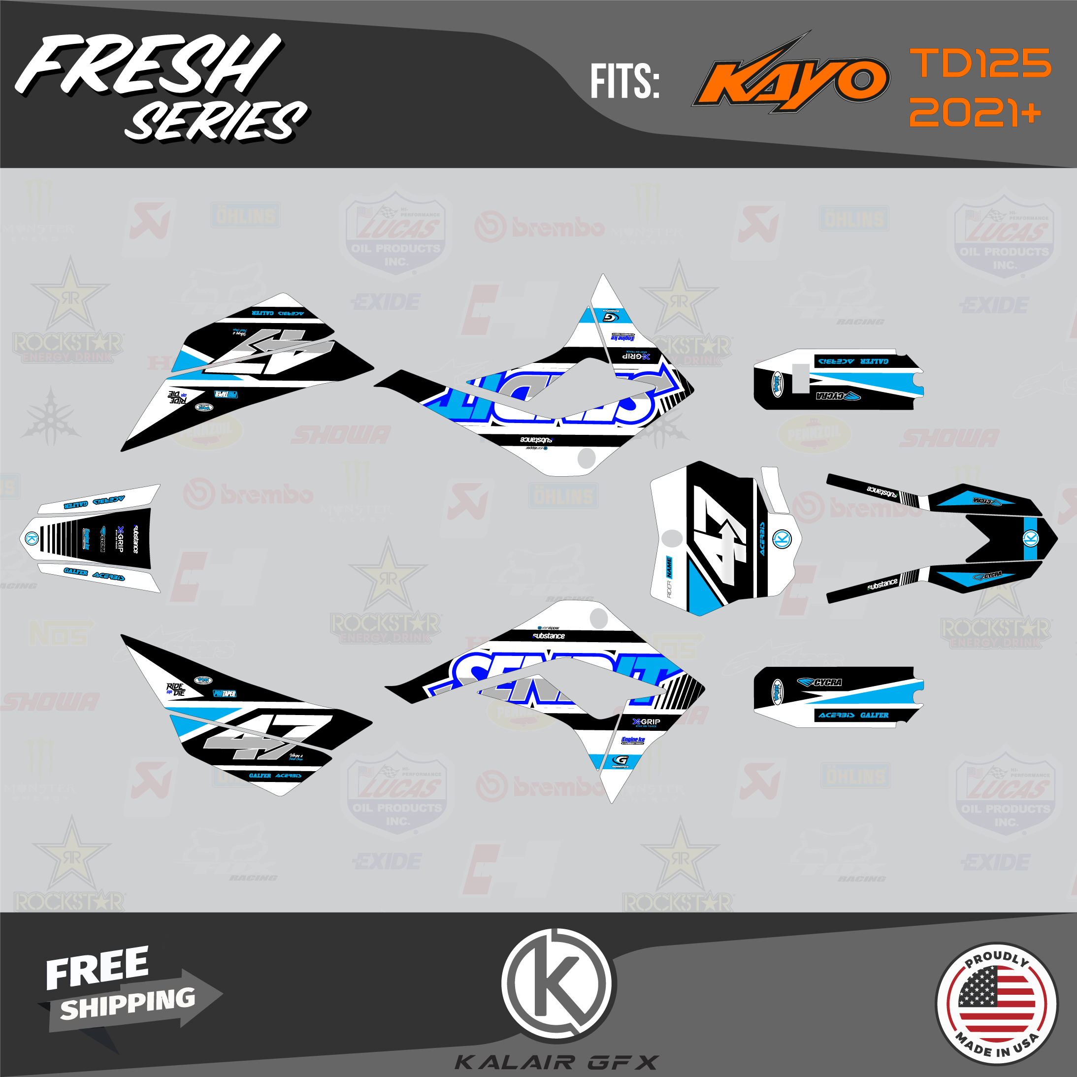 Kalair GFX Graphics Kit for Kayo PIT BIKE TD125 (2021+) Fresh Series ...
