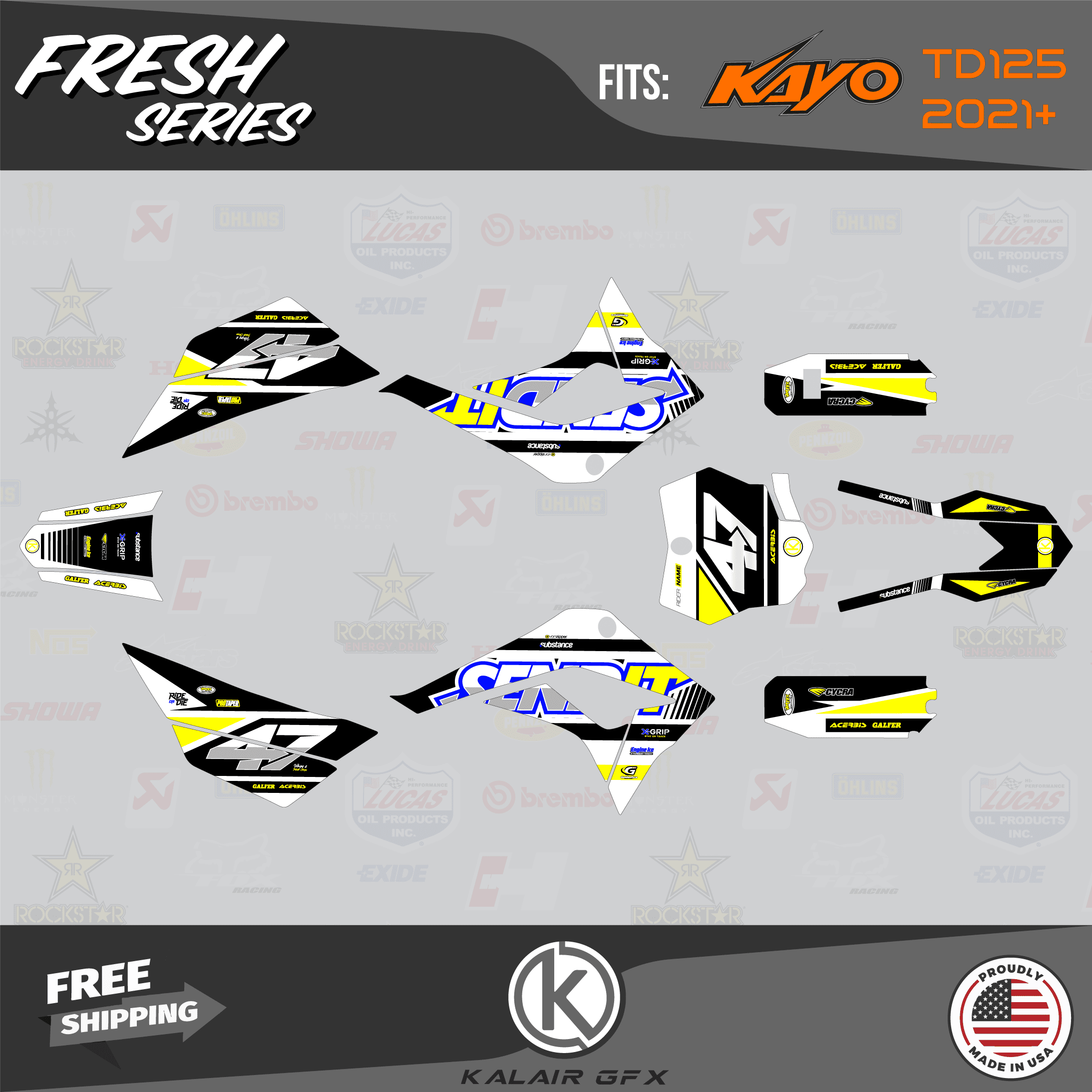 Kalair GFX Graphics Kit for Kayo PIT BIKE TD125 (2021+) Fresh Series ...