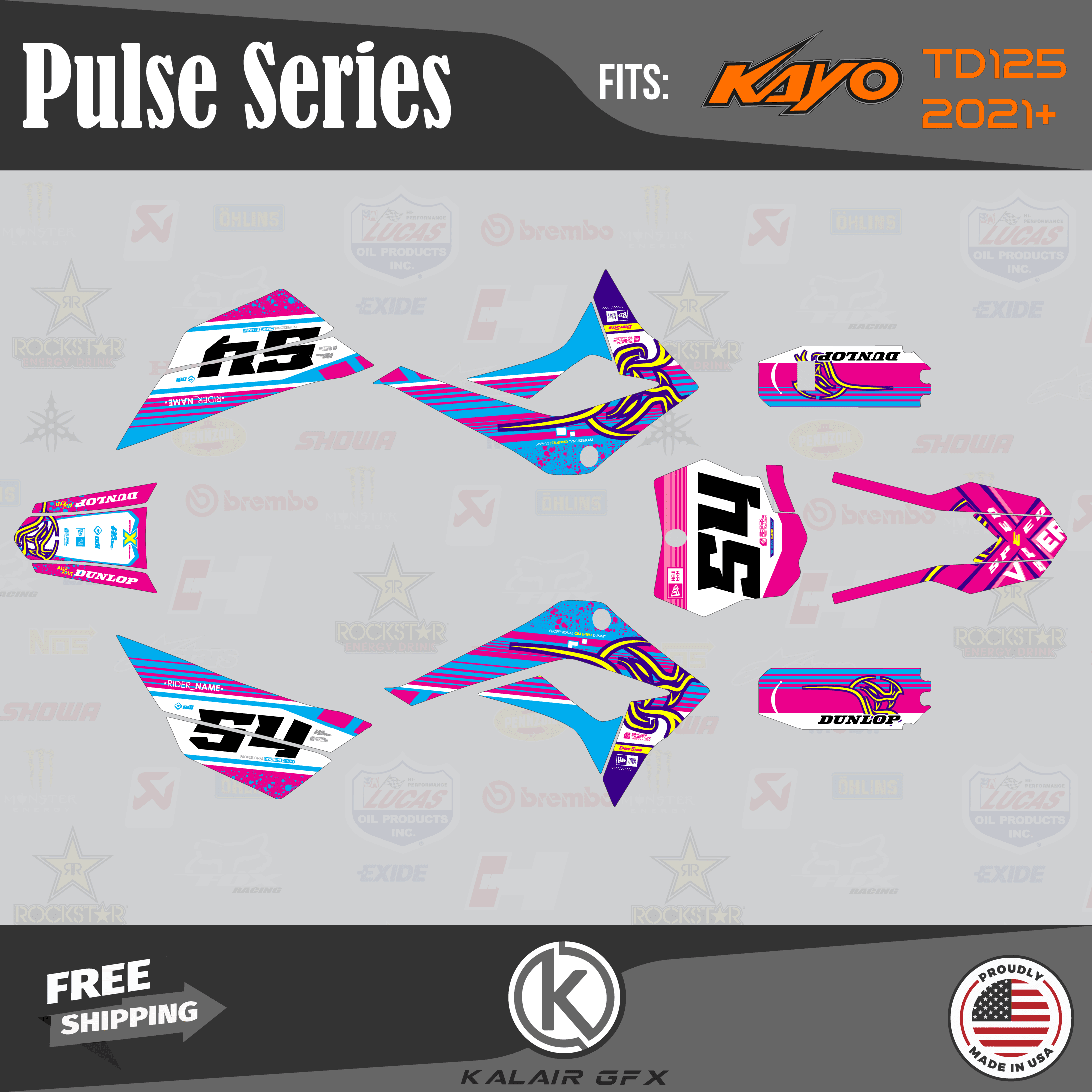 Kalair GFX Graphics Kit for Kayo PIT BIKE TD125 (2021+) Pulse Series ...