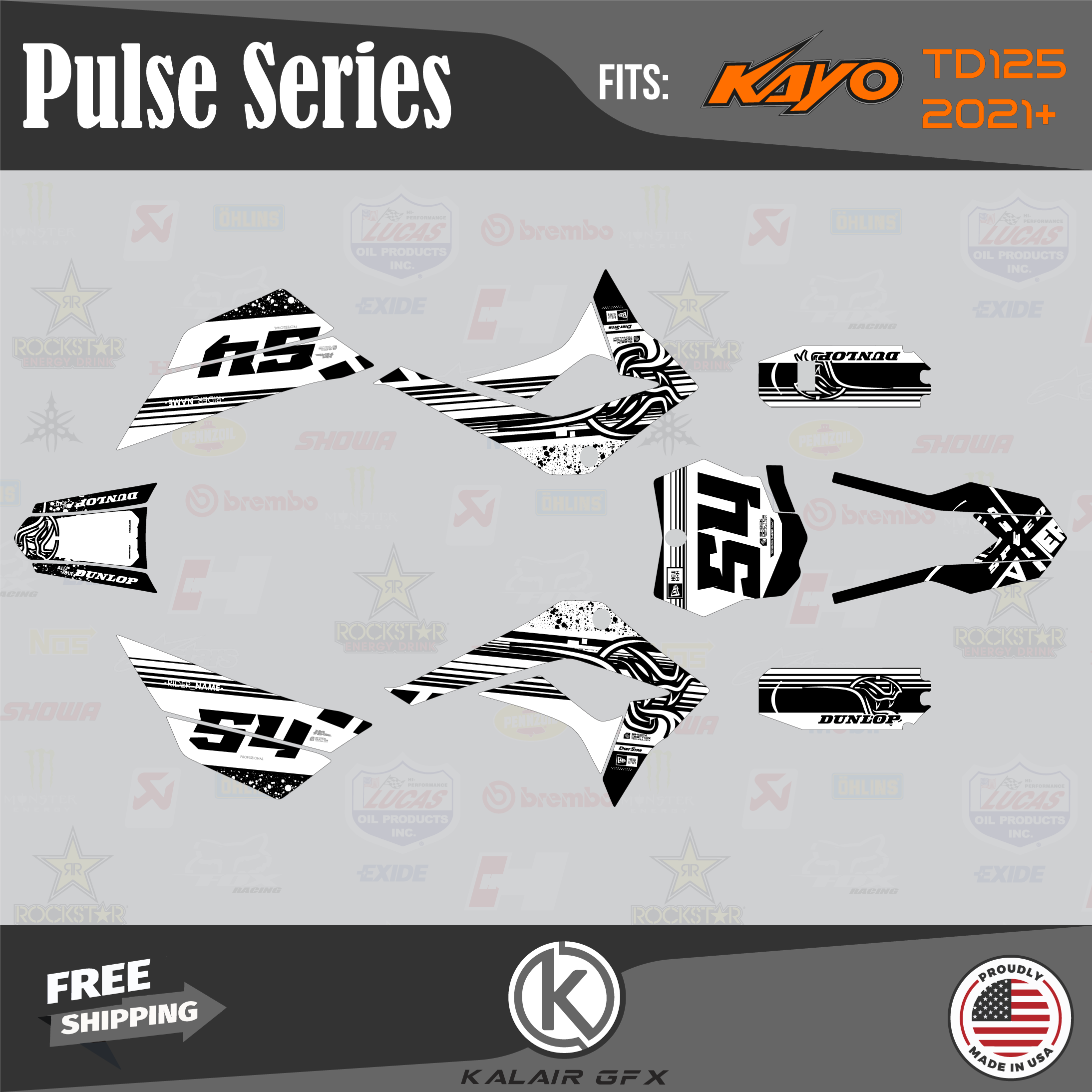 Kalair GFX Graphics Kit for Kayo PIT BIKE TD125 (2021+) Pulse Series ...