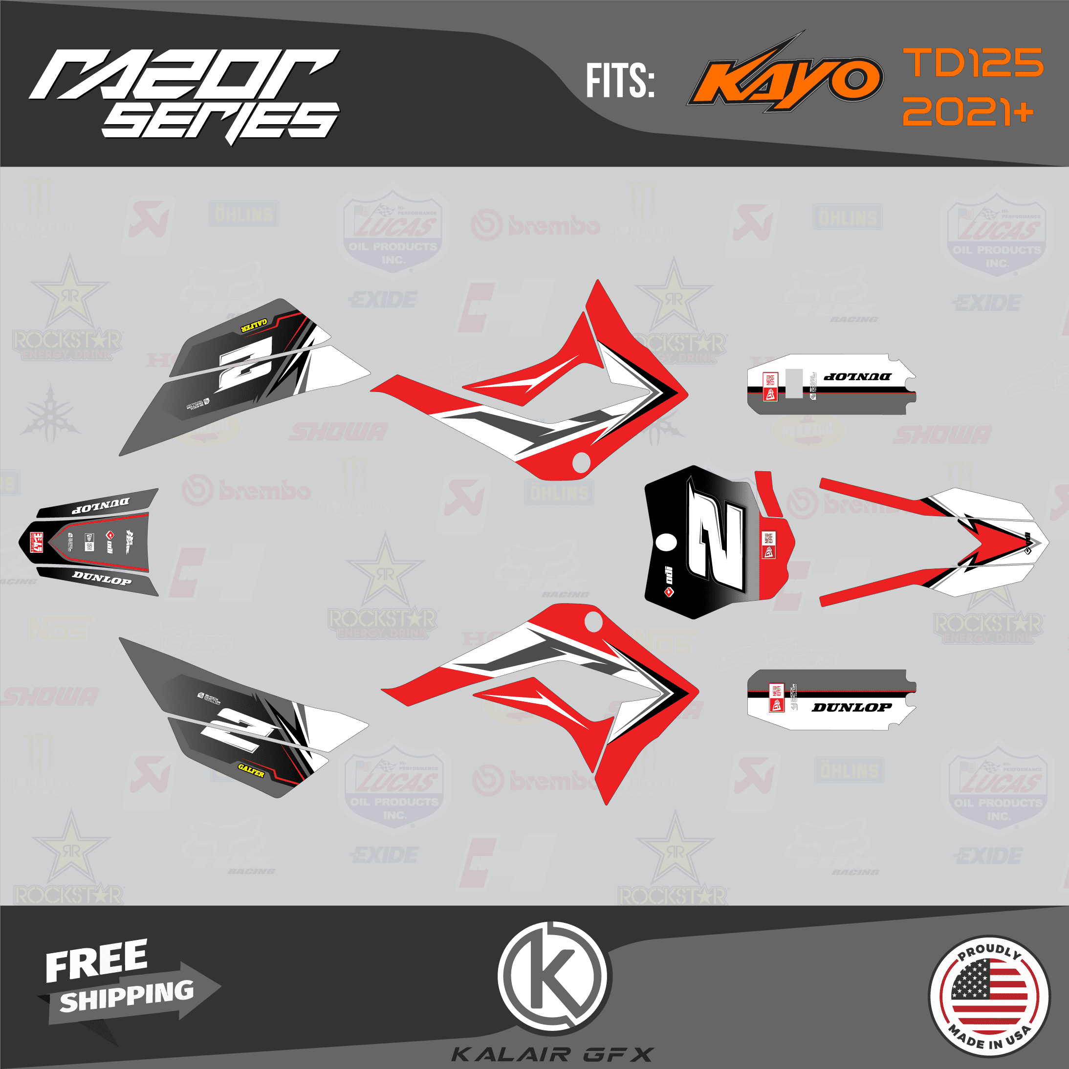 Kalair GFX Graphics Kit for Kayo PIT BIKE TD125 (2021+) Razor Series ...