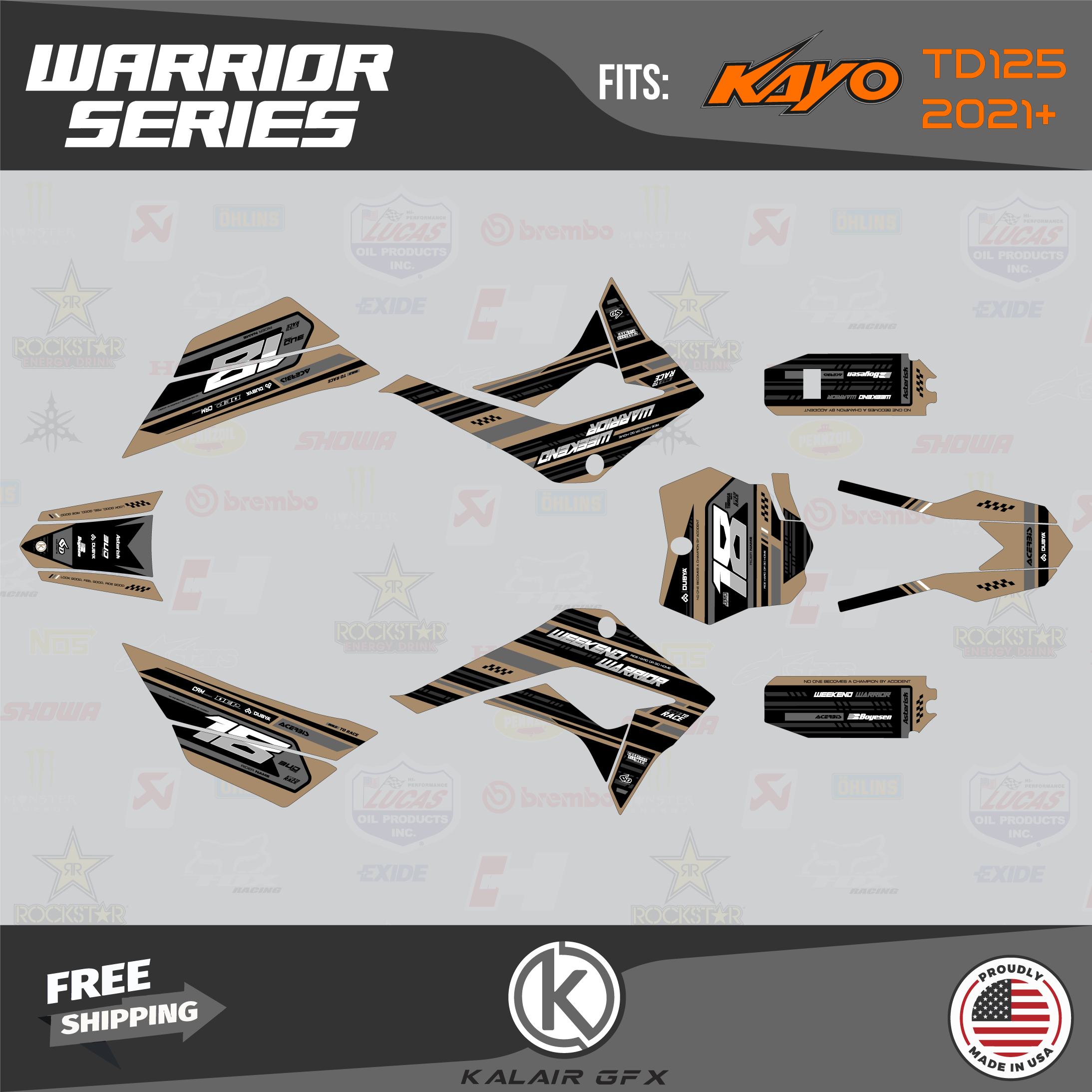 Kalair GFX Graphics Kit for Kayo PIT BIKE TD125 (2021+) Warrior Series ...