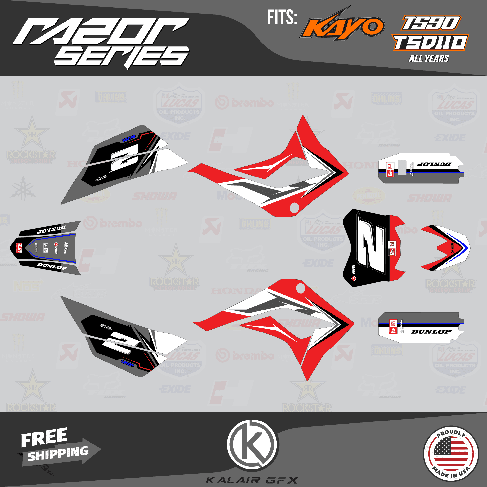 Kalair GFX Graphics Kit for Kayo Pit Bike TS90 and TSD110 Razor Series ...