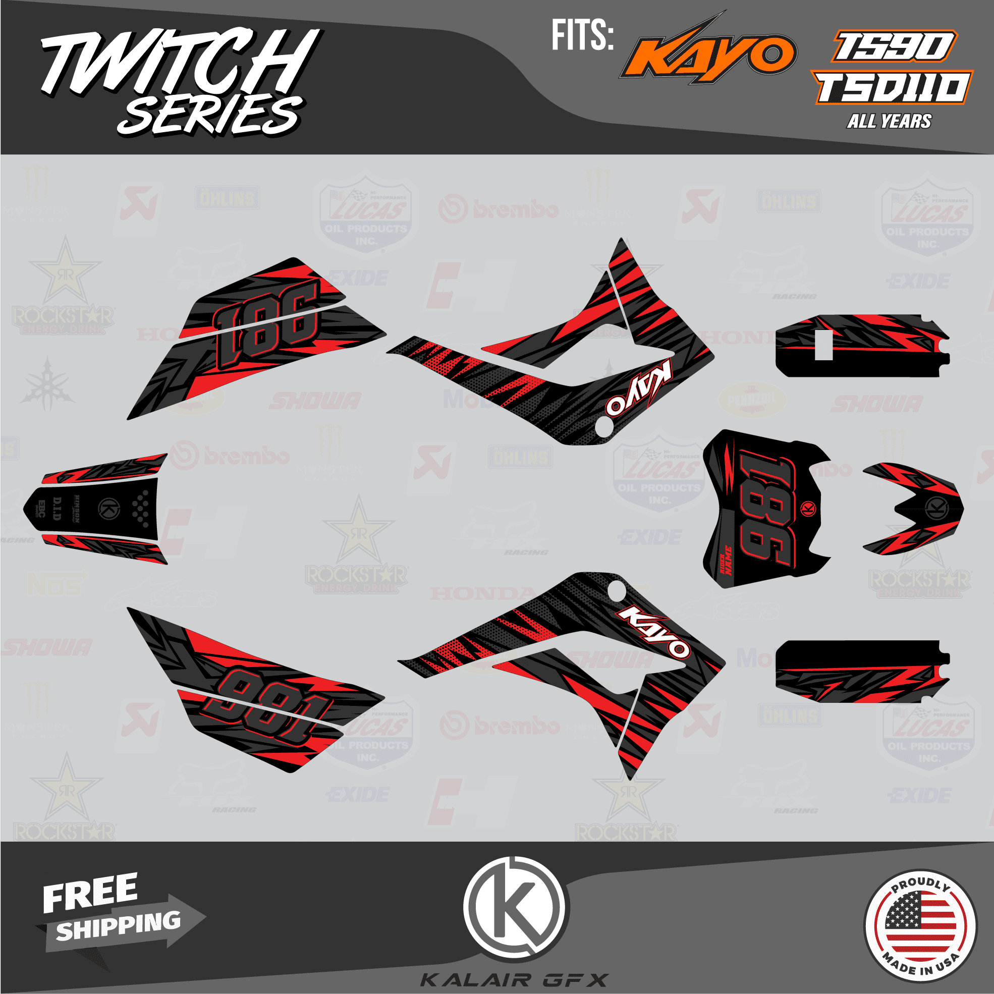 Kalair GFX Graphics Kit for Kayo Pit Bike TS90 and TSD110 Twitch Series ...