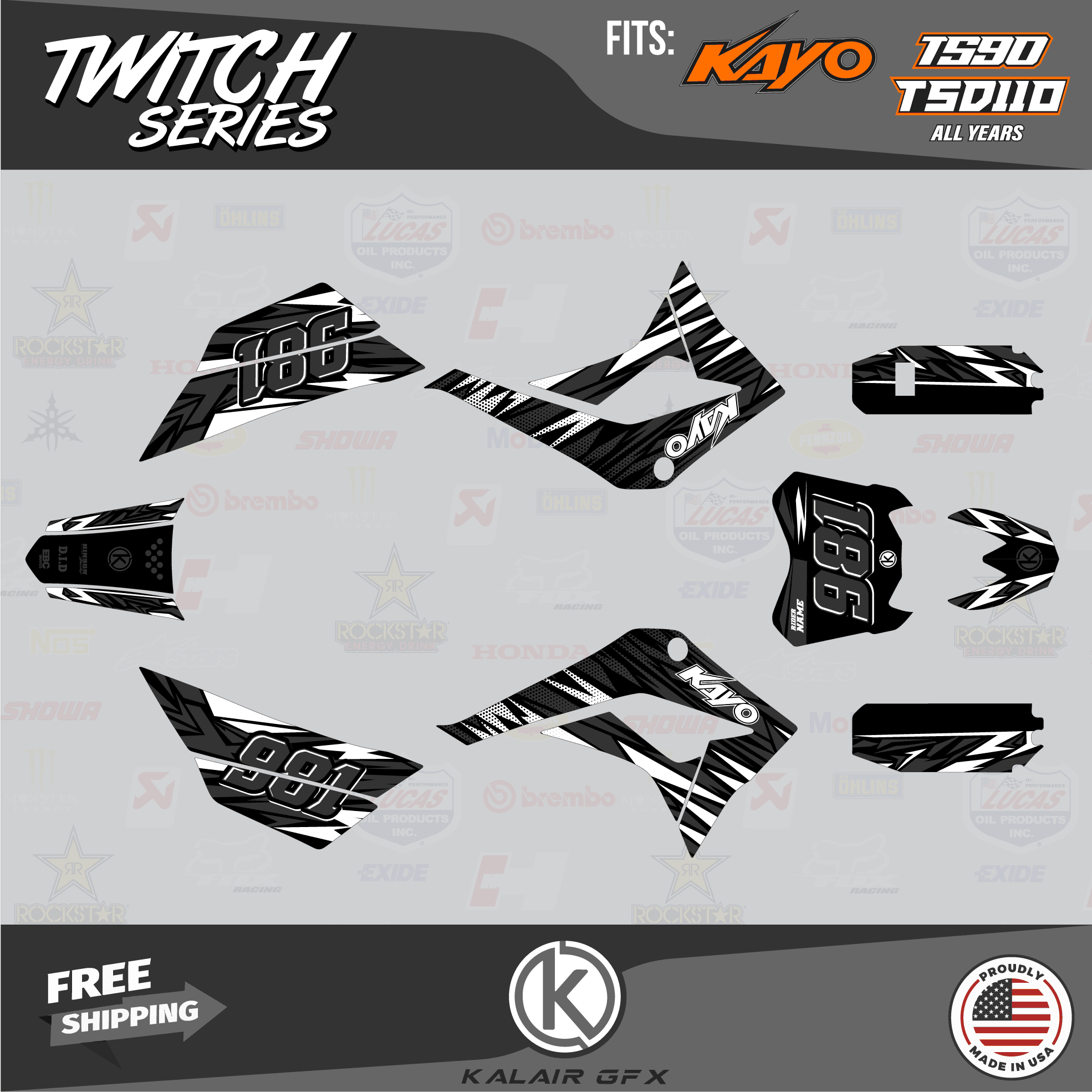 Kalair GFX Graphics Kit for Kayo Pit Bike TS90 and TSD110 Twitch Series ...