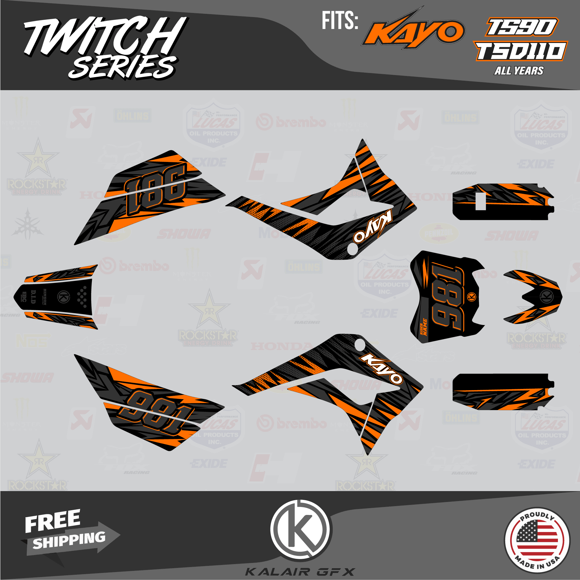 Kalair GFX Graphics Kit for Kayo Pit Bike TS90 and TSD110 Twitch Series ...