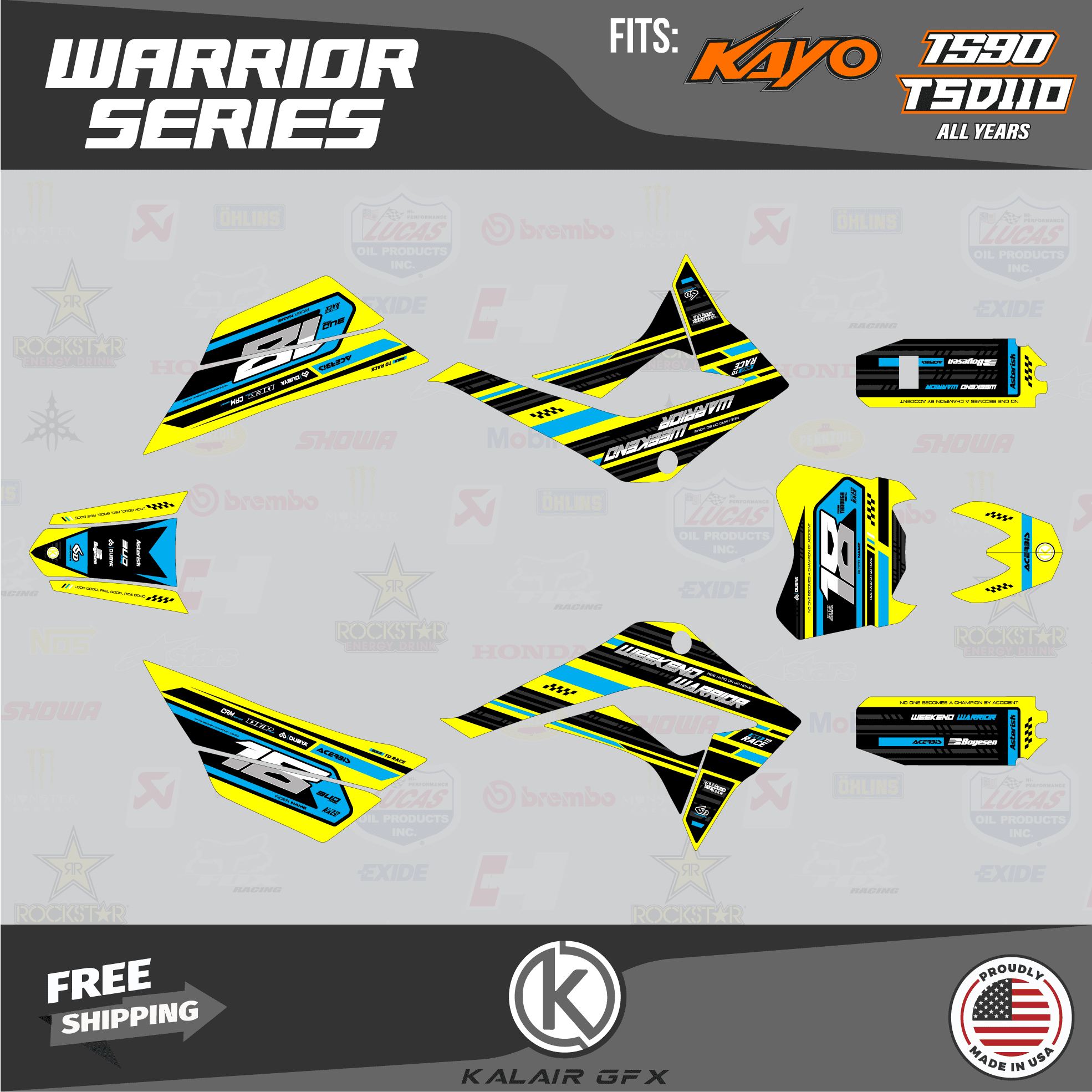 Kalair GFX Graphics Kit for Kayo Pit Bike TS90 and TSD110 Warrior ...