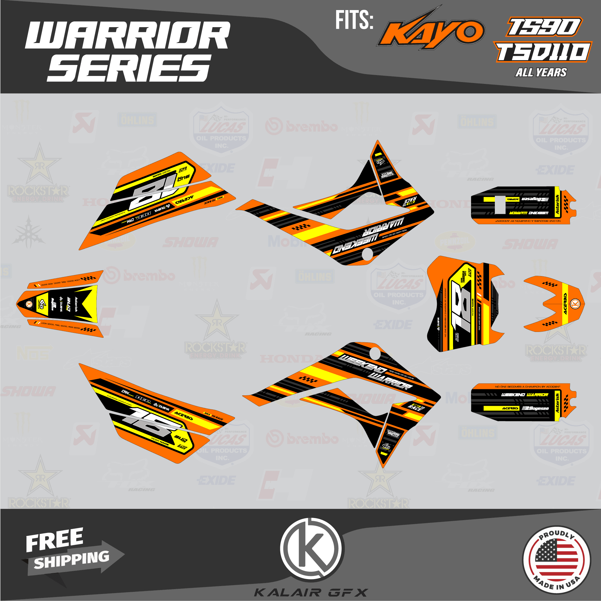 Kalair GFX Graphics Kit for Kayo Pit Bike TS90 and TSD110 Warrior ...