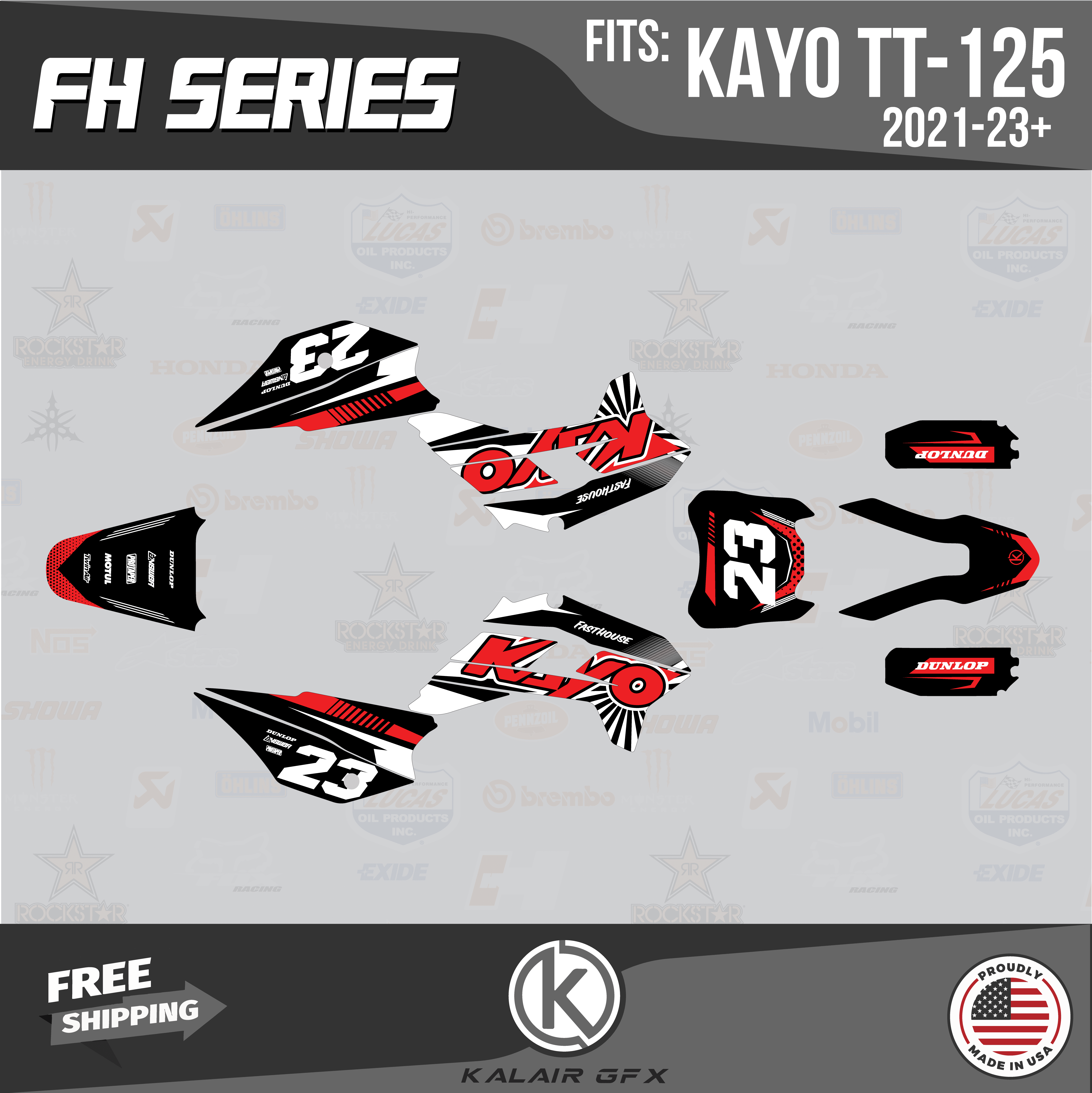 Kalair GFX Graphics Kit for Kayo Pit Bike TT 125 and TT 140 (2021+) Fh ...