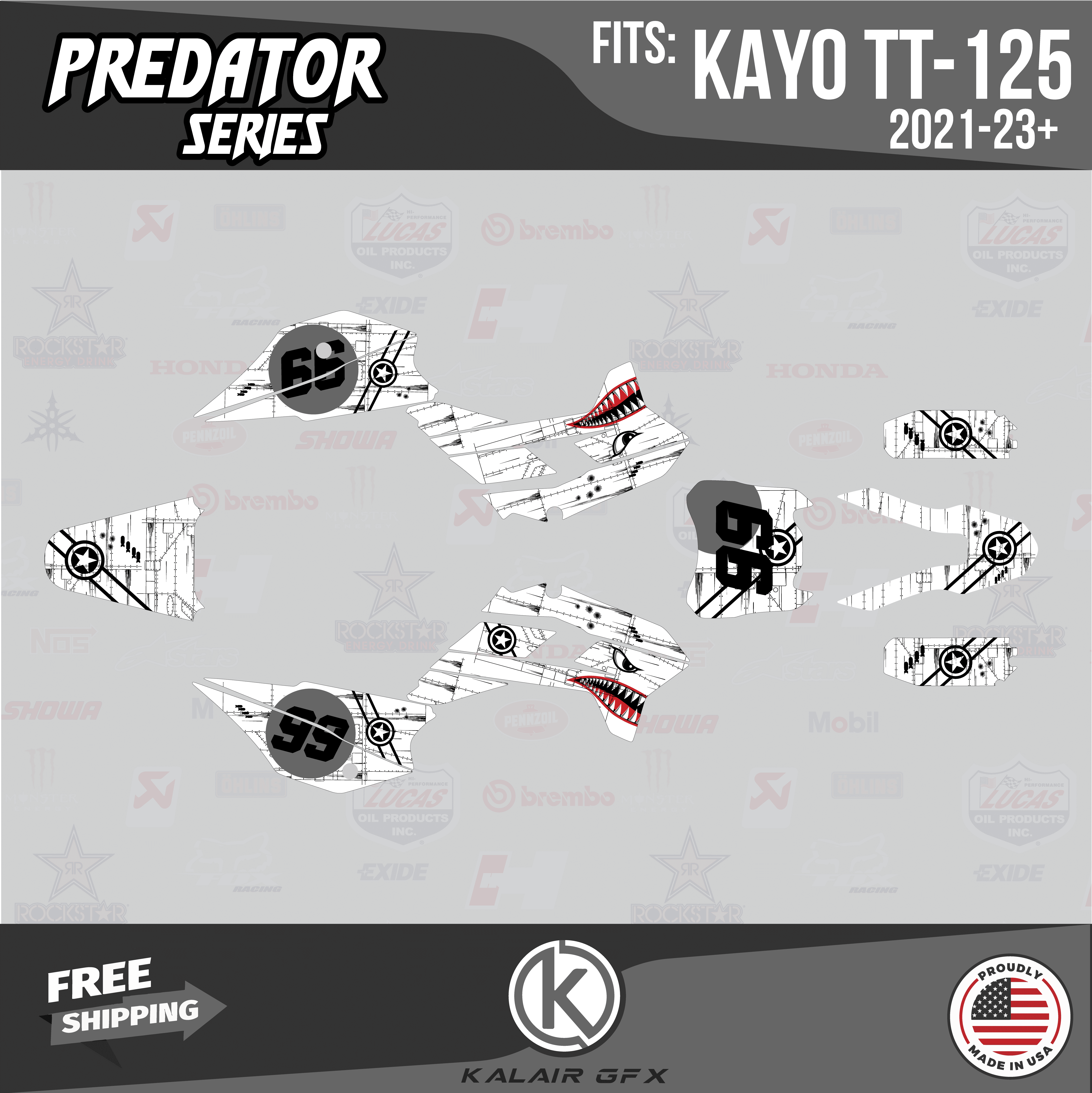 Kalair GFX Graphics Kit for Kayo Pit Bike TT 125 and TT 140 (2021 ...