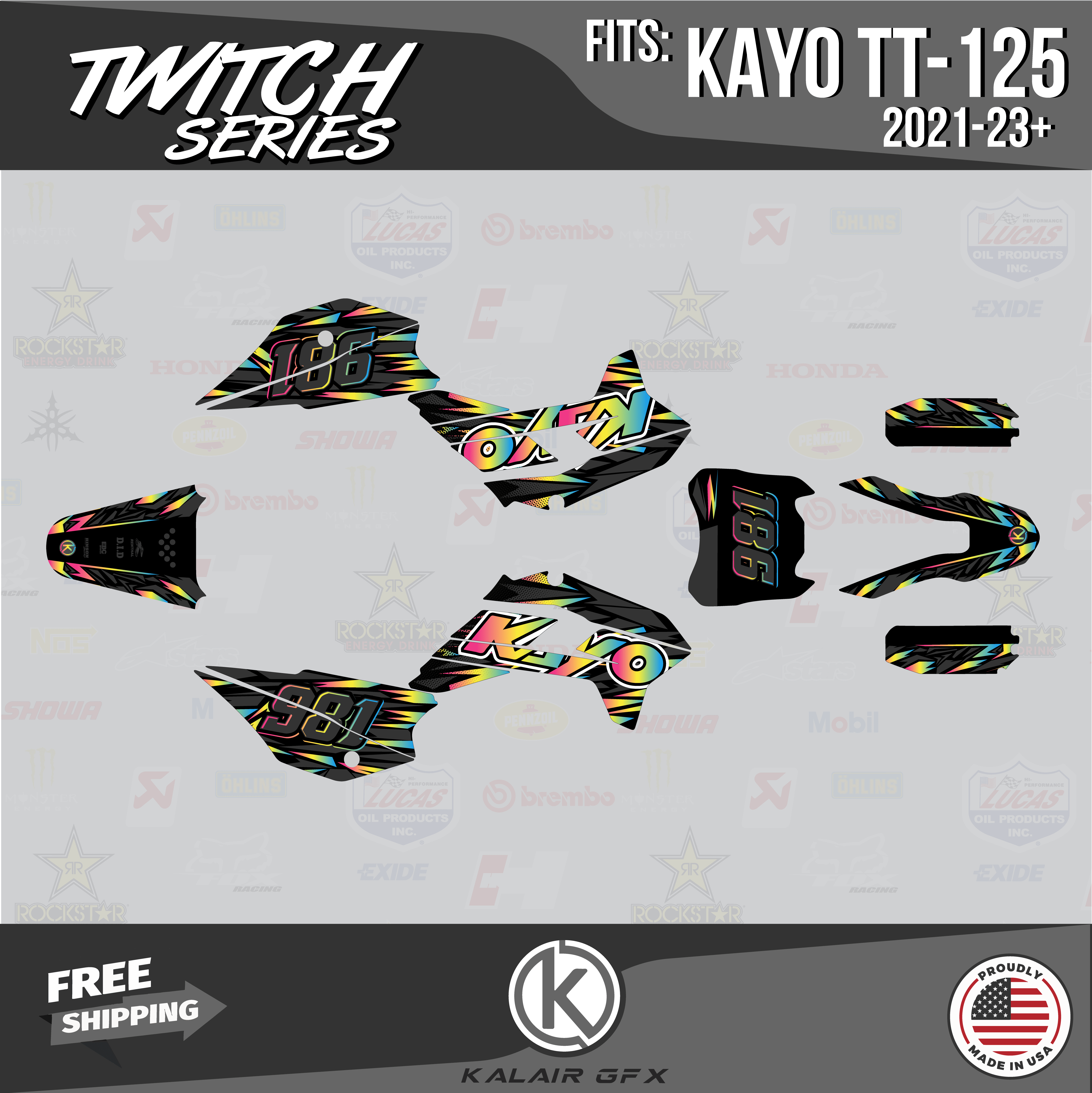 Kalair GFX Graphics Kit for Kayo Pit Bike TT 125 and TT 140 (2021 ...