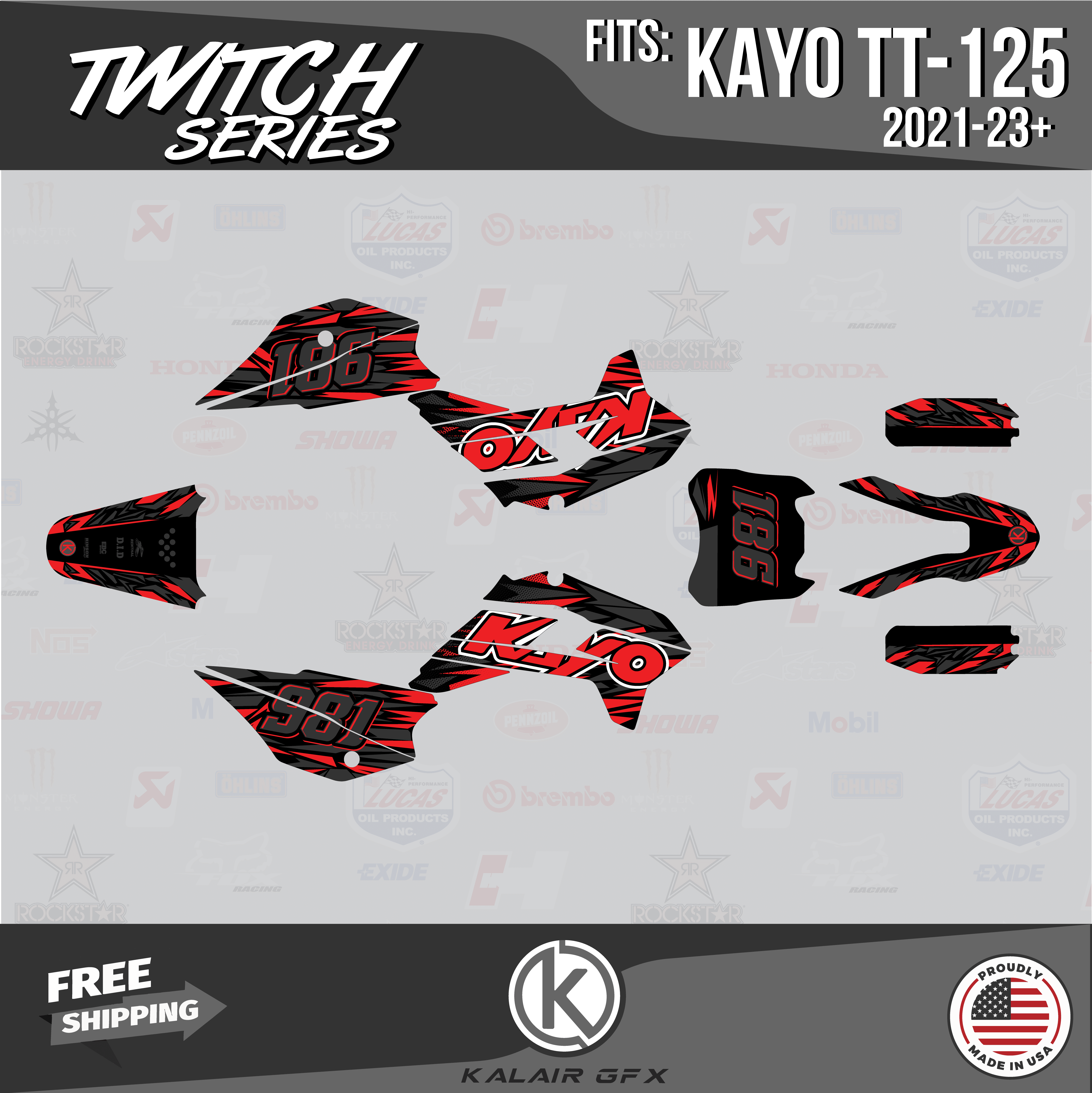Kalair GFX Graphics Kit for Kayo Pit Bike TT 125 and TT 140 (2021 ...