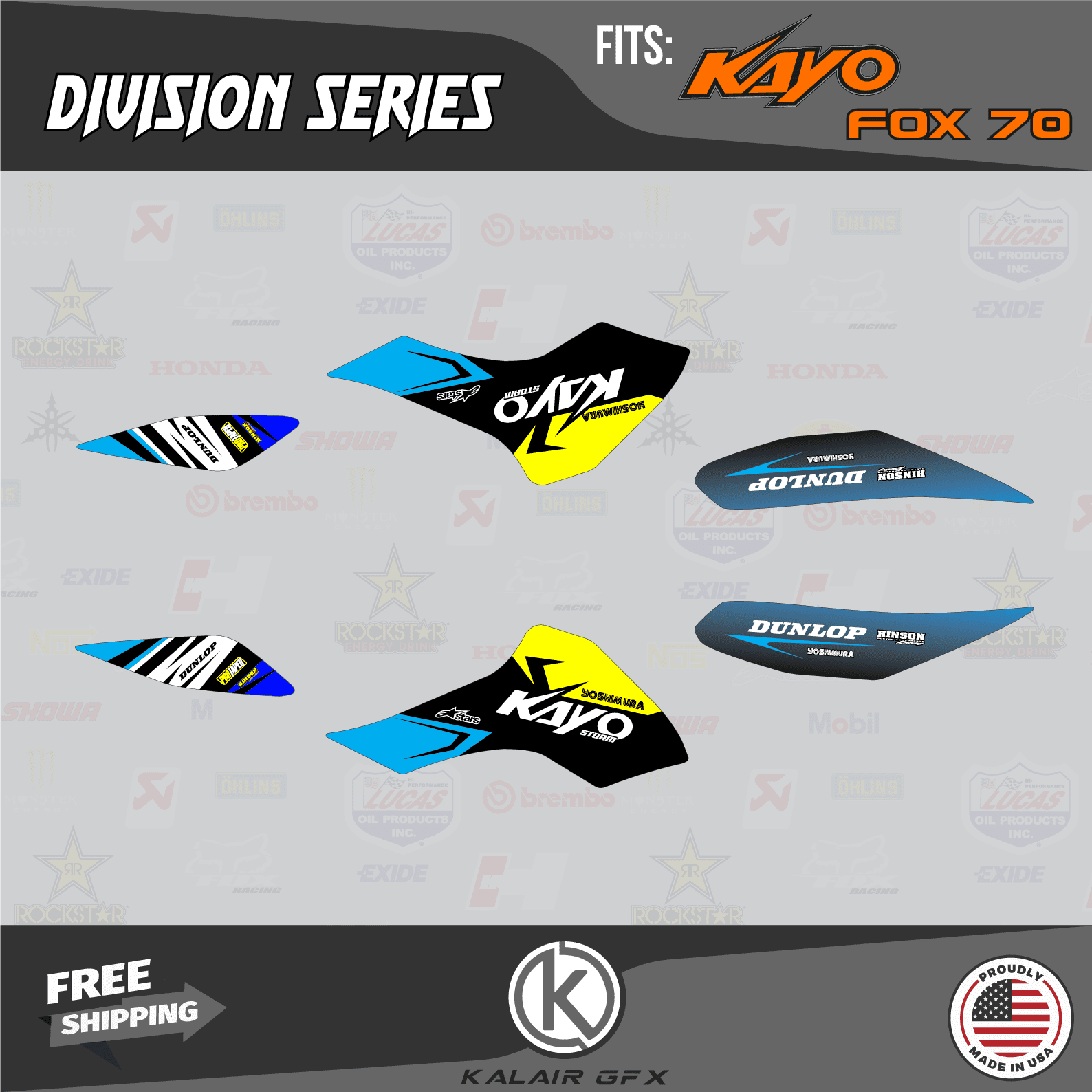 Kalair GFX Graphics Kit for Kayo SPORTS ATV FOX-70,AY-70,STORM-70 (All ...