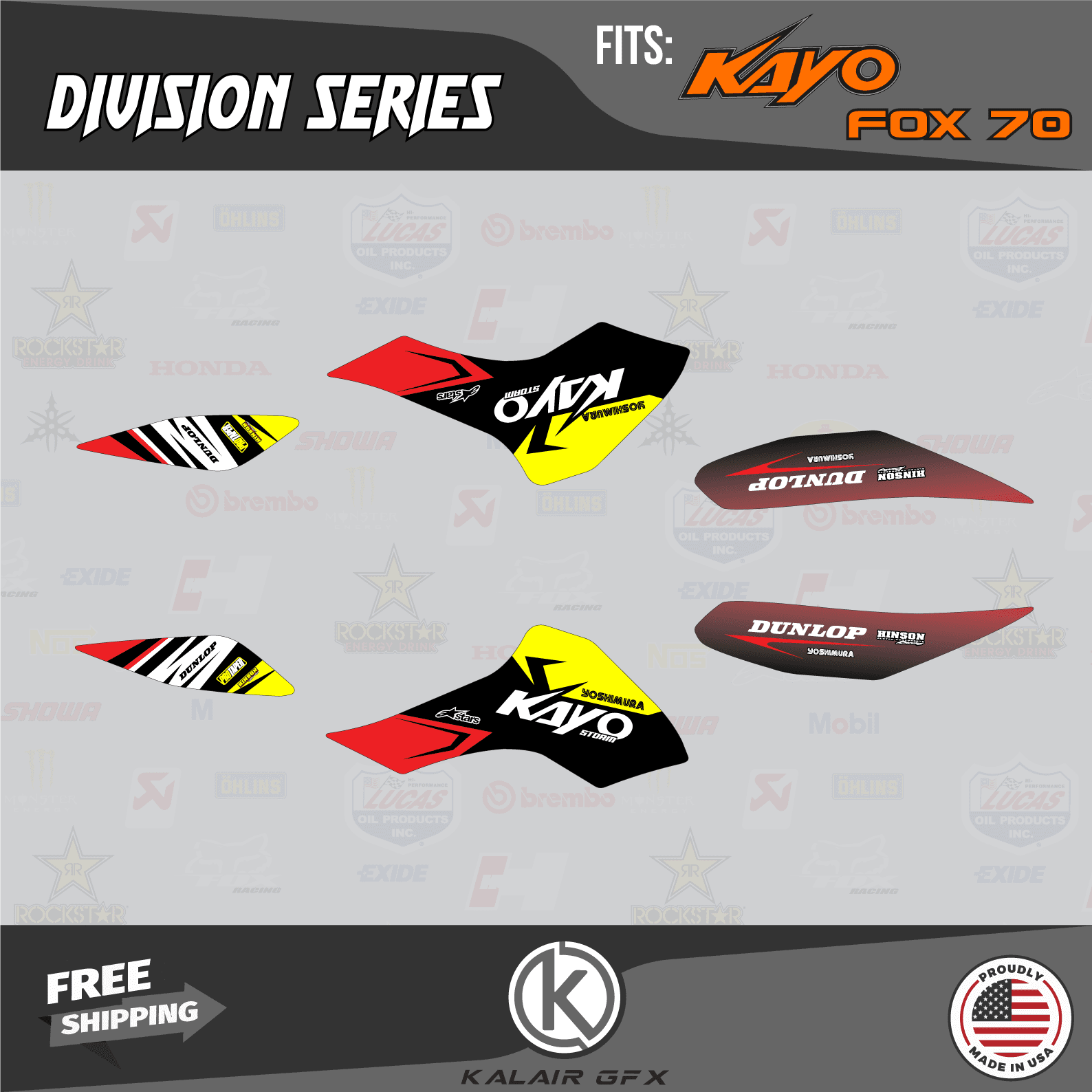 Kalair GFX Graphics Kit for Kayo SPORTS ATV FOX-70,AY-70,STORM-70 (All ...