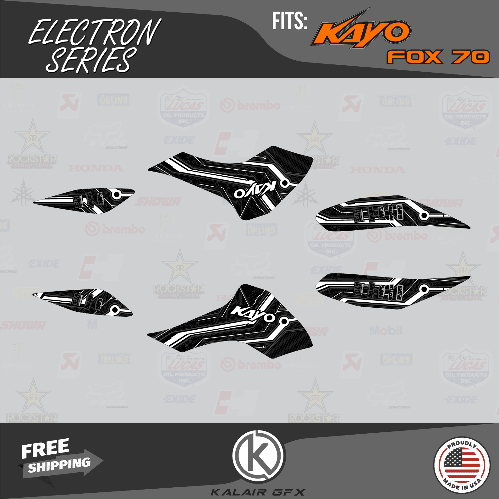 Kalair GFX Graphics Kit for Kayo SPORTS ATV FOX-70,AY-70,STORM-70 (All ...