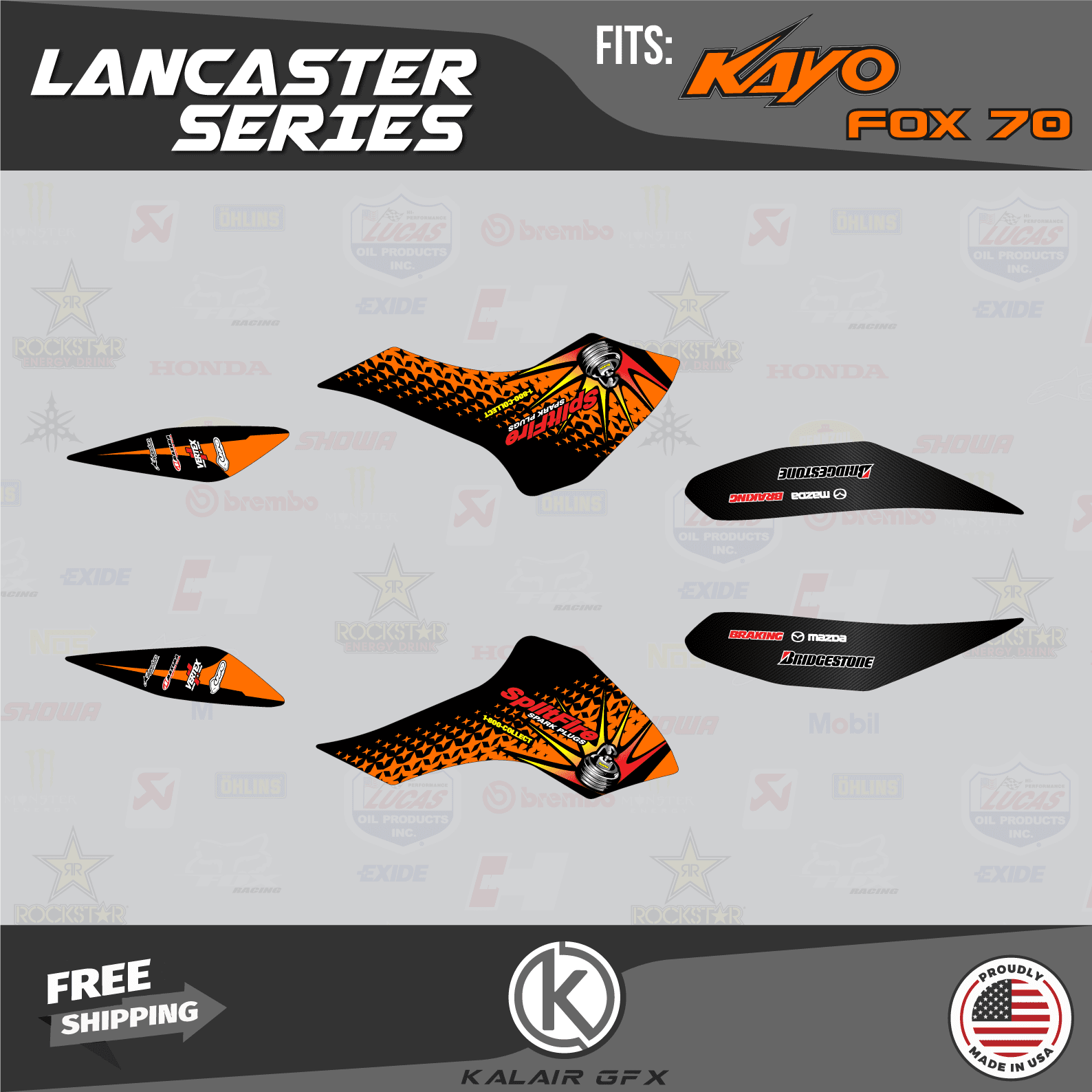 Kalair GFX Graphics Kit for Kayo SPORTS ATV FOX-70,AY-70,STORM-70 (All ...
