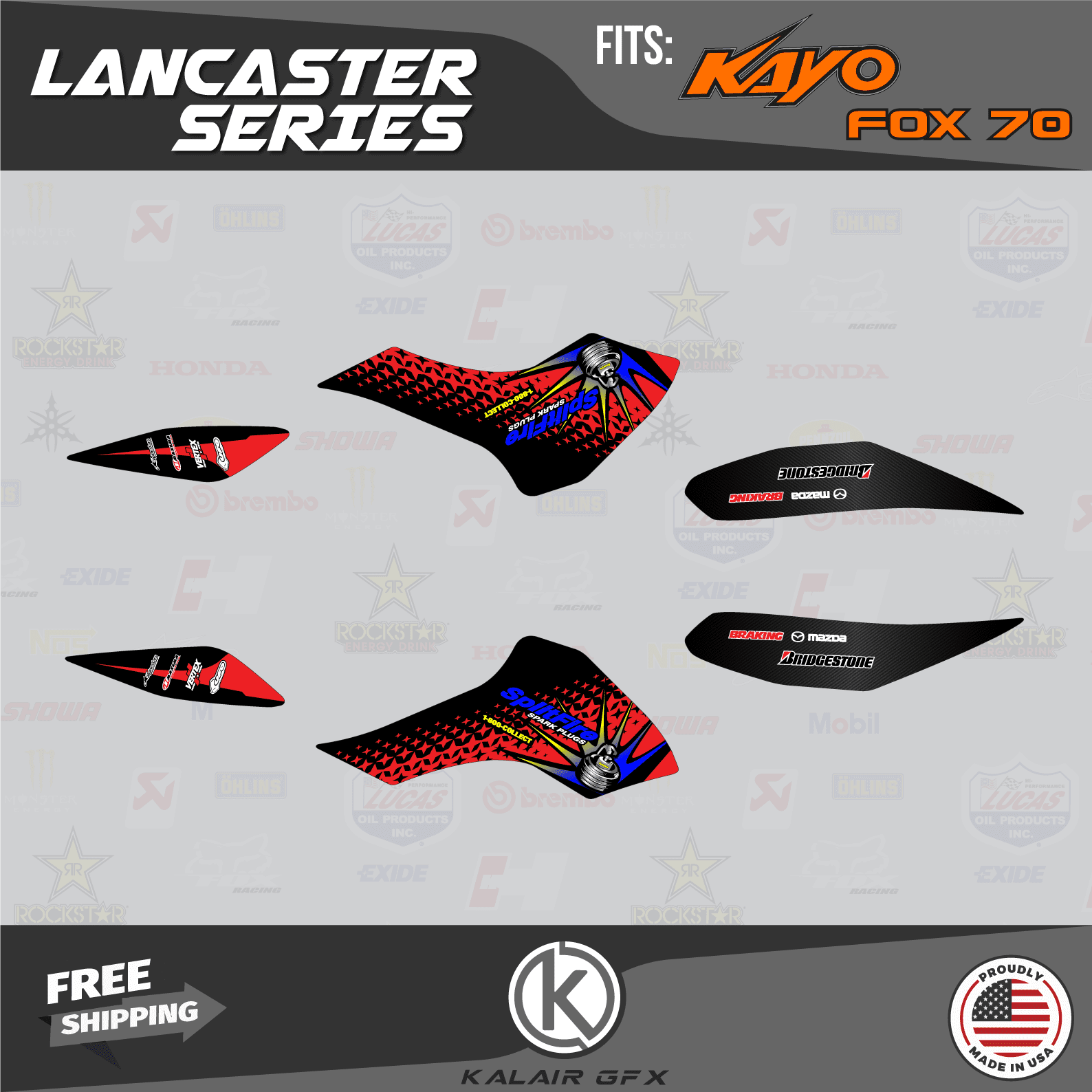 Kalair GFX Graphics Kit for Kayo SPORTS ATV FOX-70,AY-70,STORM-70 (All ...