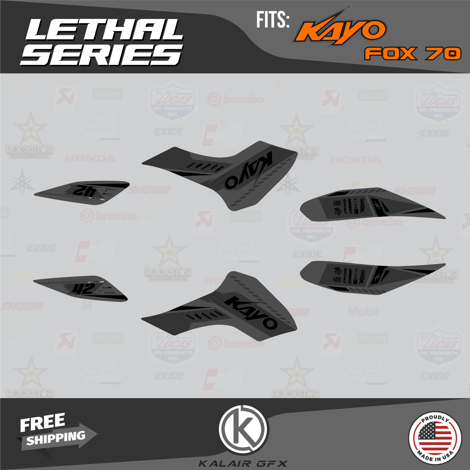 Kalair GFX Graphics Kit for Kayo SPORTS ATV FOX-70,AY-70,STORM-70 (All ...