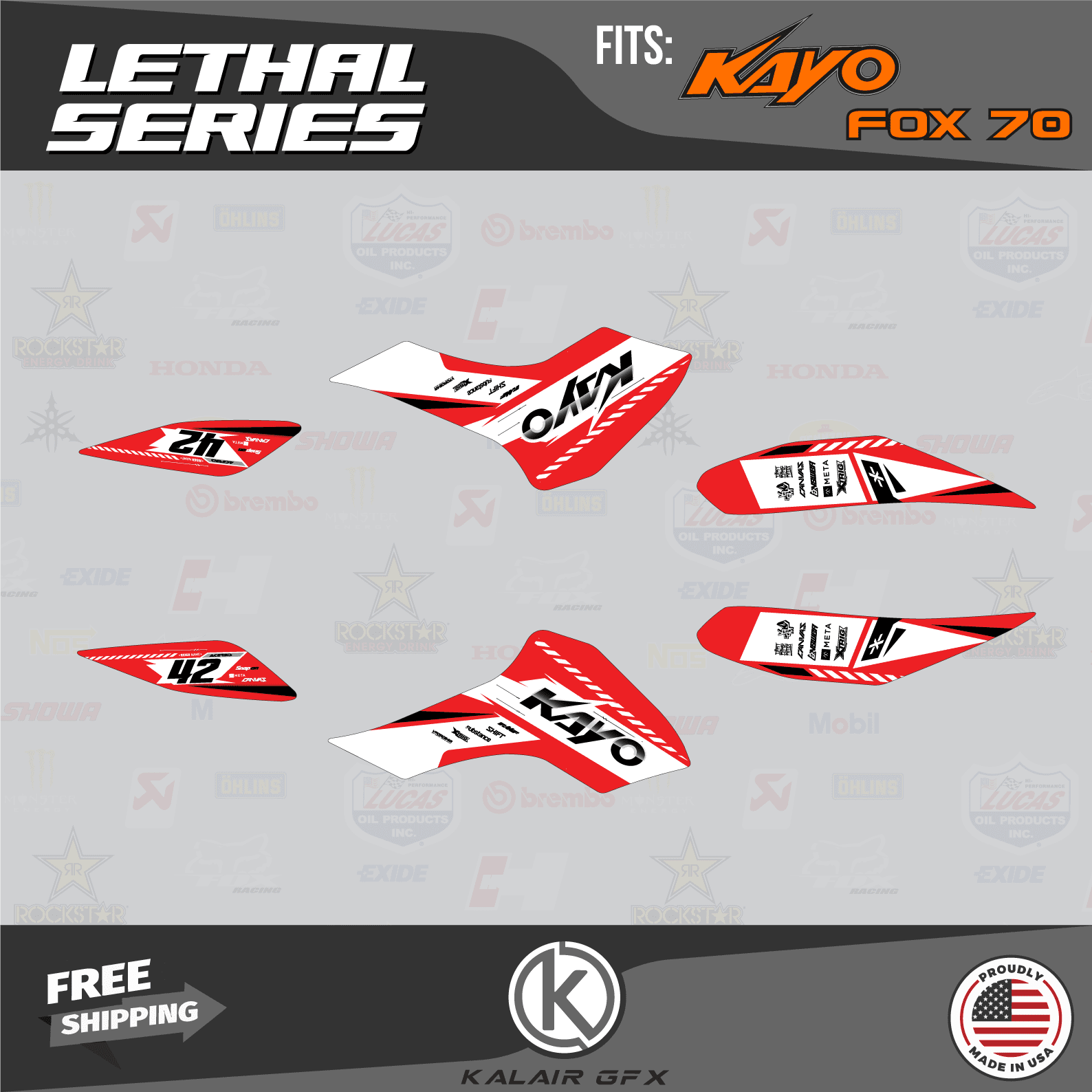 Kalair GFX Graphics Kit for Kayo SPORTS ATV FOX-70,AY-70,STORM-70 (All ...
