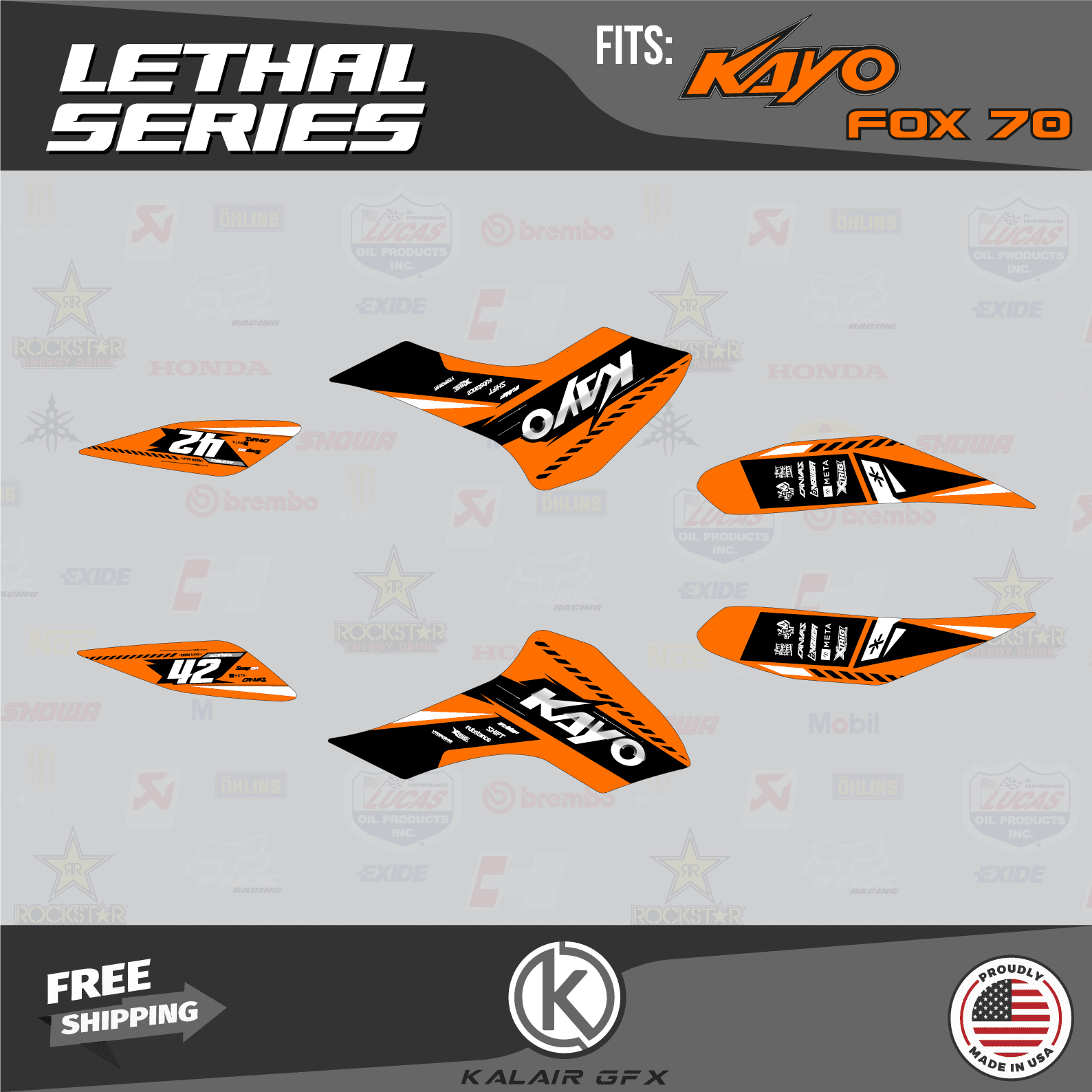 Kalair GFX Graphics Kit for Kayo SPORTS ATV FOX-70,AY-70,STORM-70 (All ...