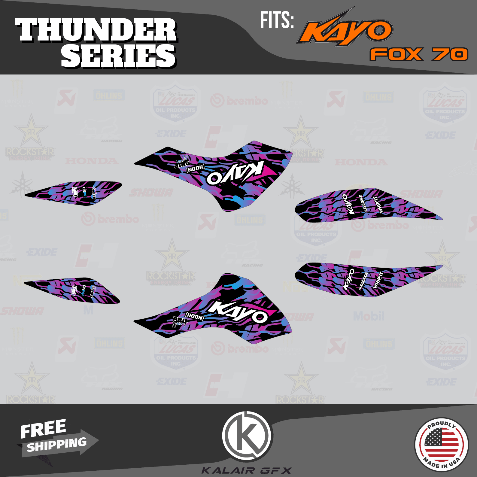 Kalair GFX Graphics Kit for Kayo SPORTS ATV FOX-70,AY-70,STORM-70 (All ...