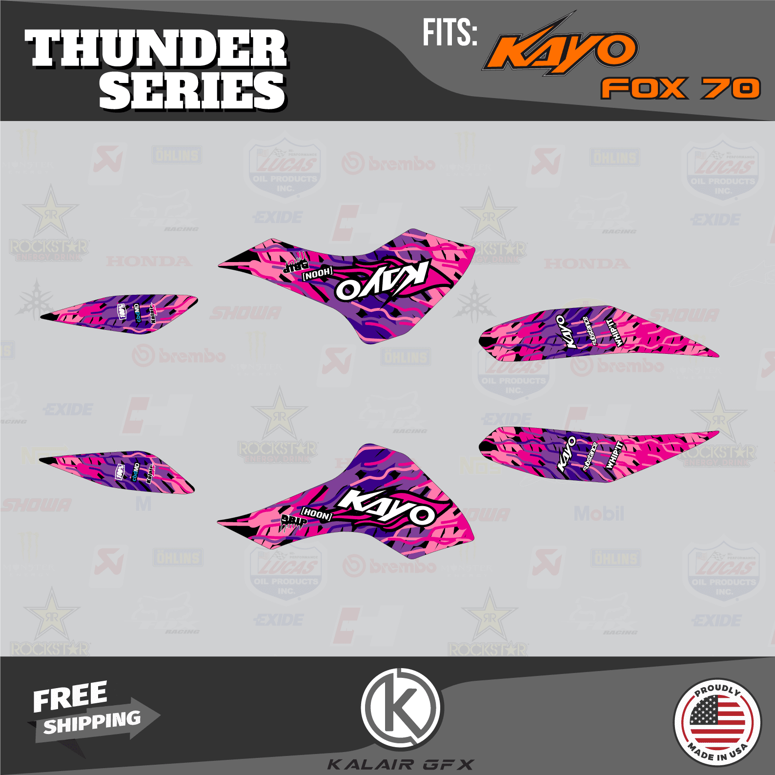 Kalair GFX Graphics Kit for Kayo SPORTS ATV FOX-70,AY-70,STORM-70 (All ...
