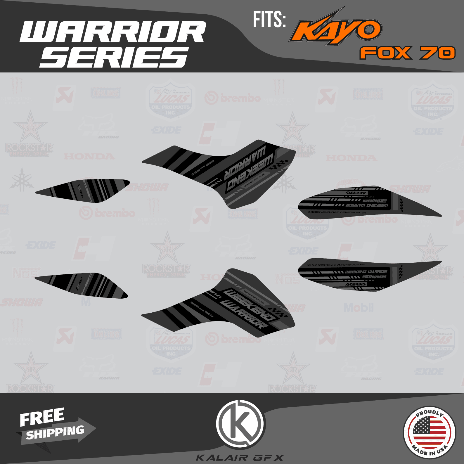 Kalair GFX Graphics Kit for Kayo SPORTS ATV FOX-70,AY-70,STORM-70 (All ...
