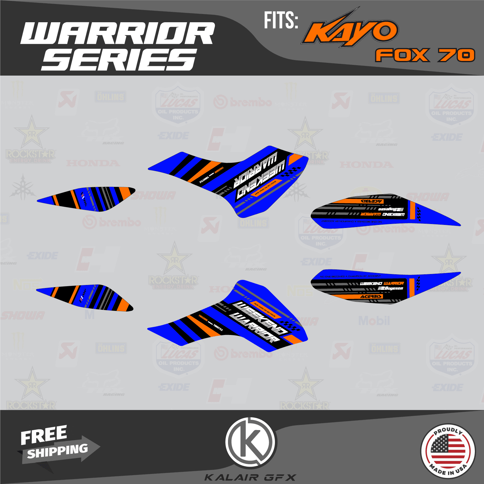 Kalair GFX Graphics Kit for Kayo SPORTS ATV FOX-70,AY-70,STORM-70 (All ...