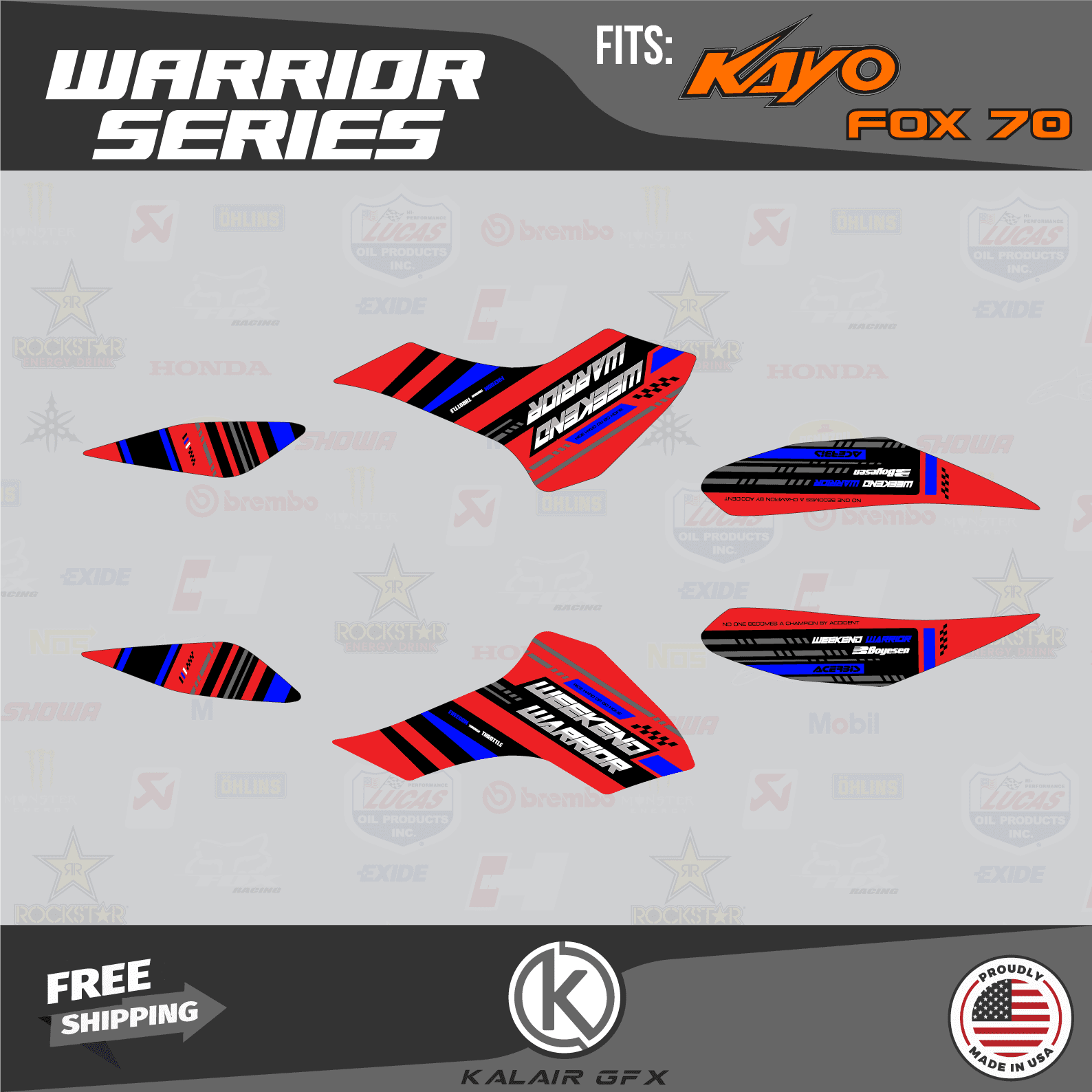 Kalair GFX Graphics Kit for Kayo SPORTS ATV FOX-70,AY-70,STORM-70 (All ...