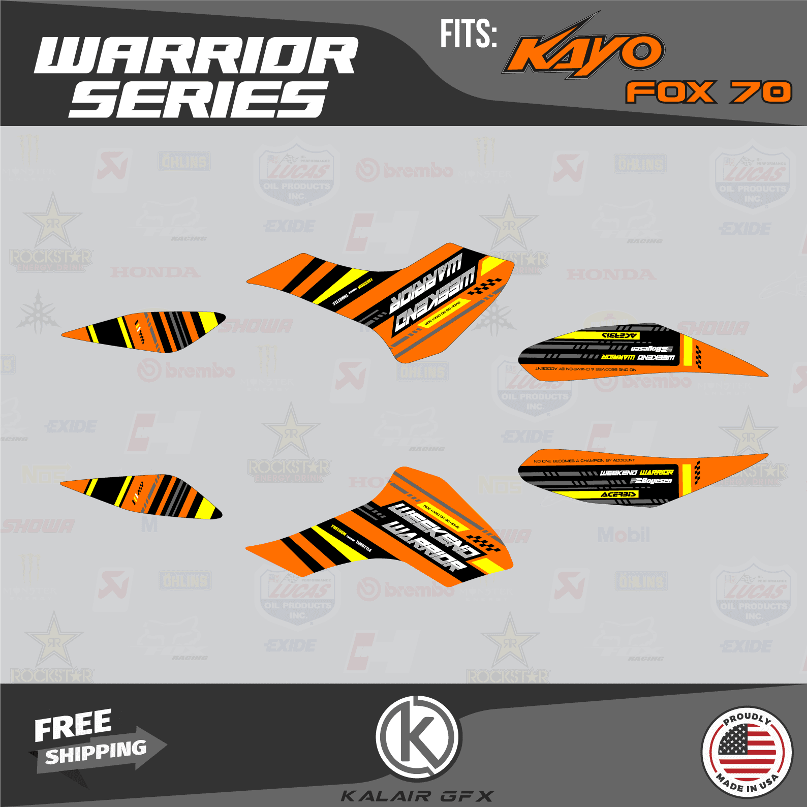 Kalair GFX Graphics Kit for Kayo SPORTS ATV FOX-70,AY-70,STORM-70 (All ...