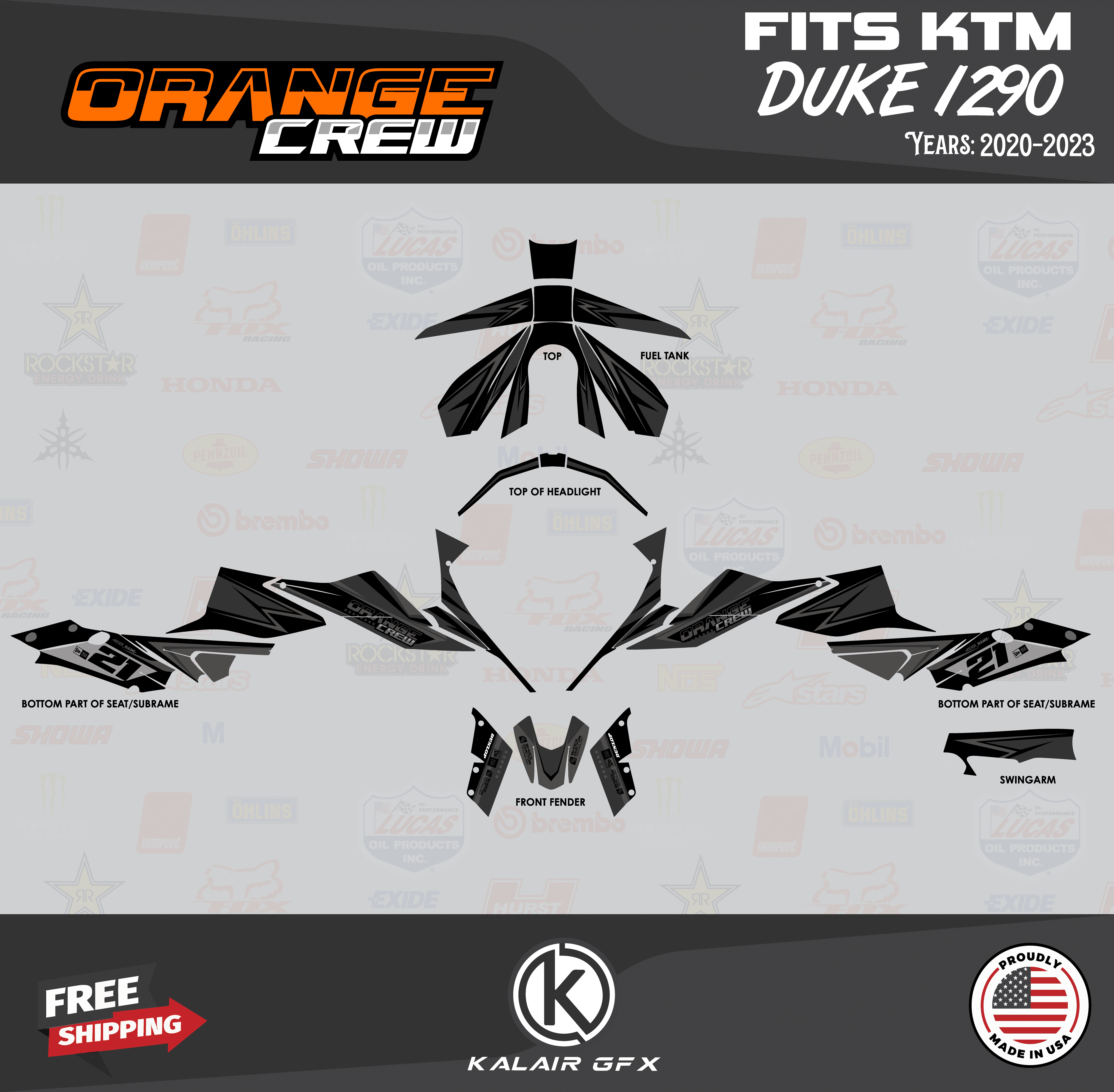Kalair GFX Graphics Kit for Ktm 1290 SUPER DUKE R STREET BIKE (2020 ...
