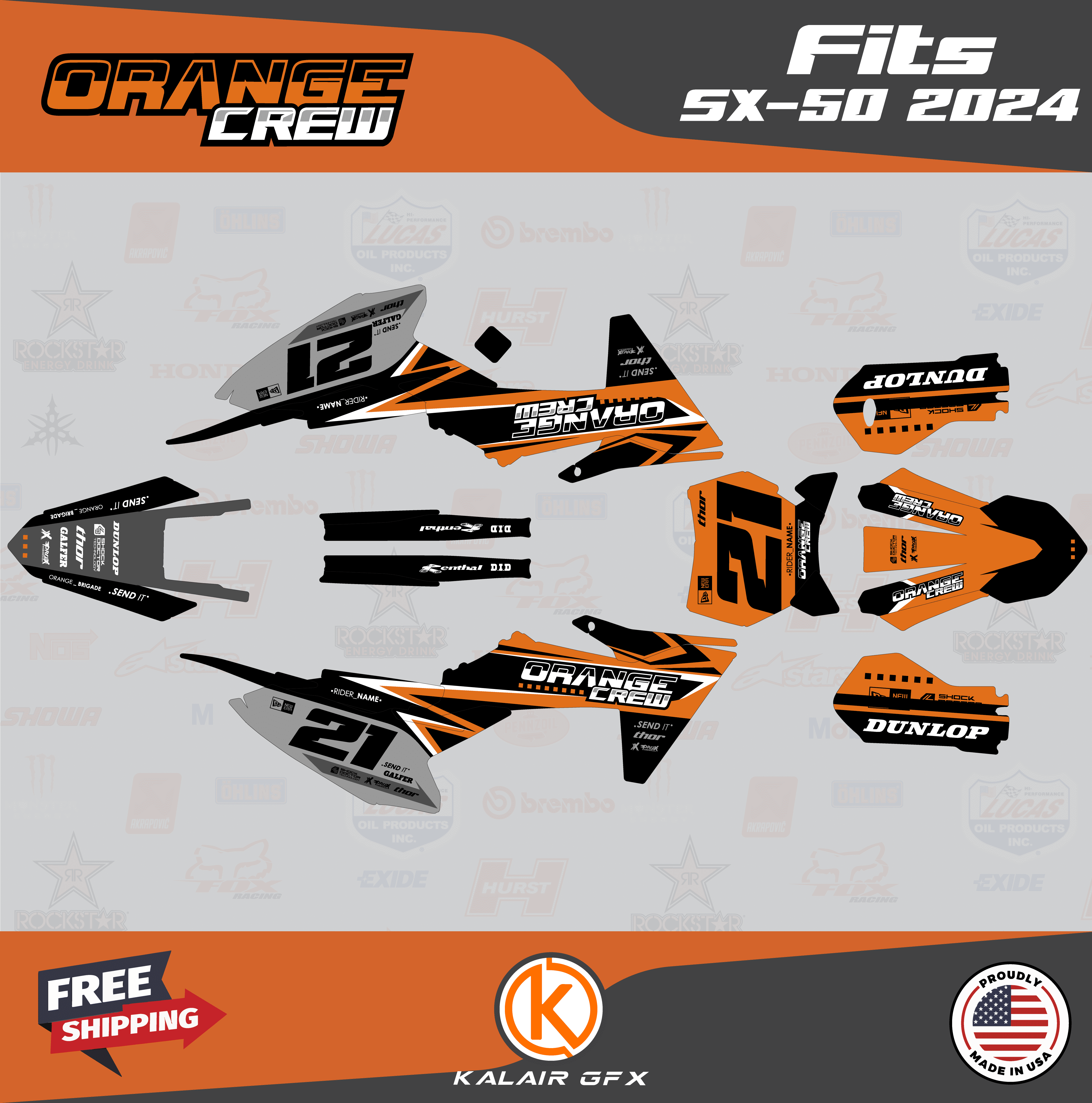 Kalair GFX Graphics Kit for Ktm 50SX (2024) Orange-crew Series ...