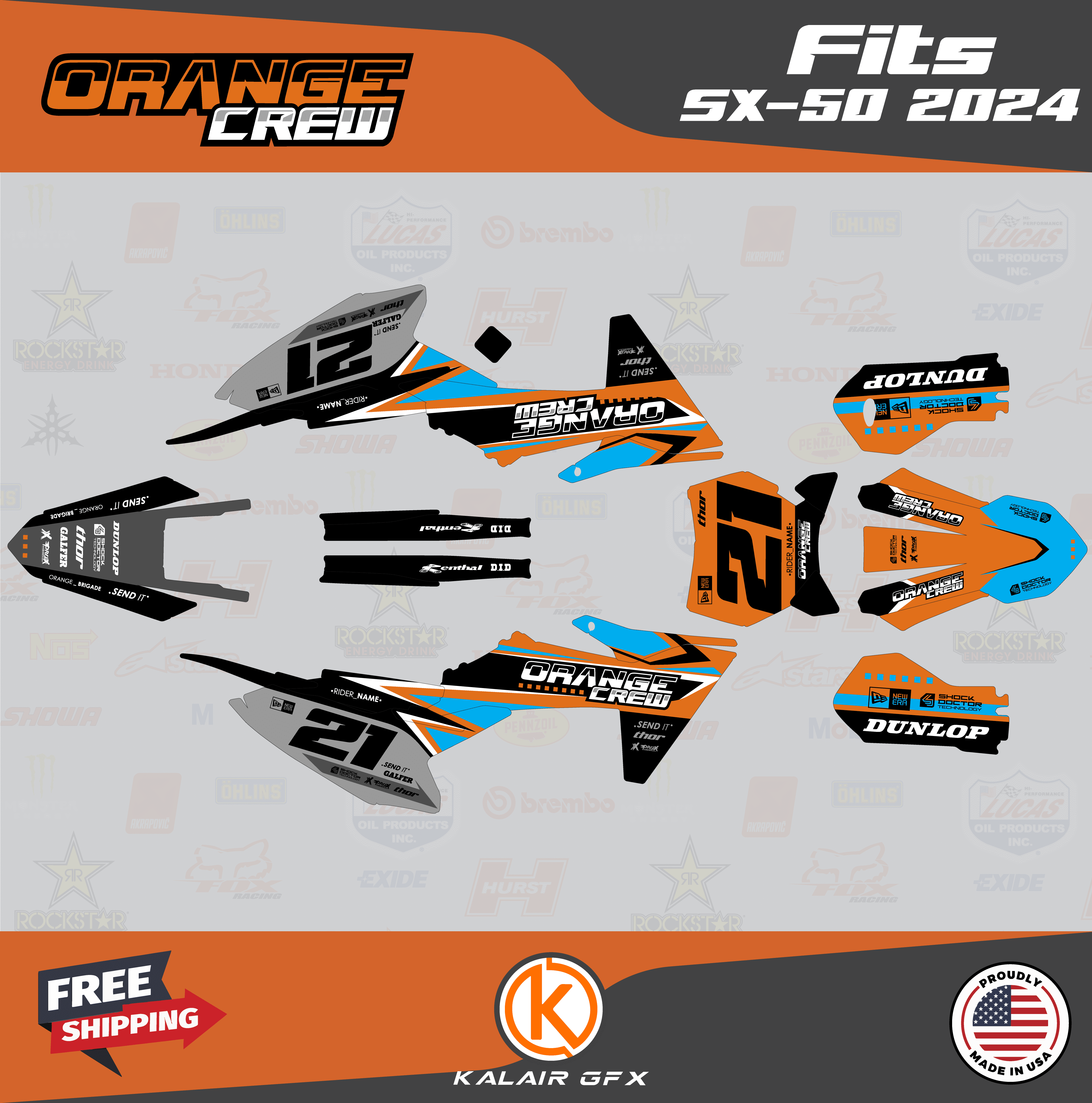 Kalair GFX Graphics Kit for Ktm 50SX (2024) Orange-crew Series ...