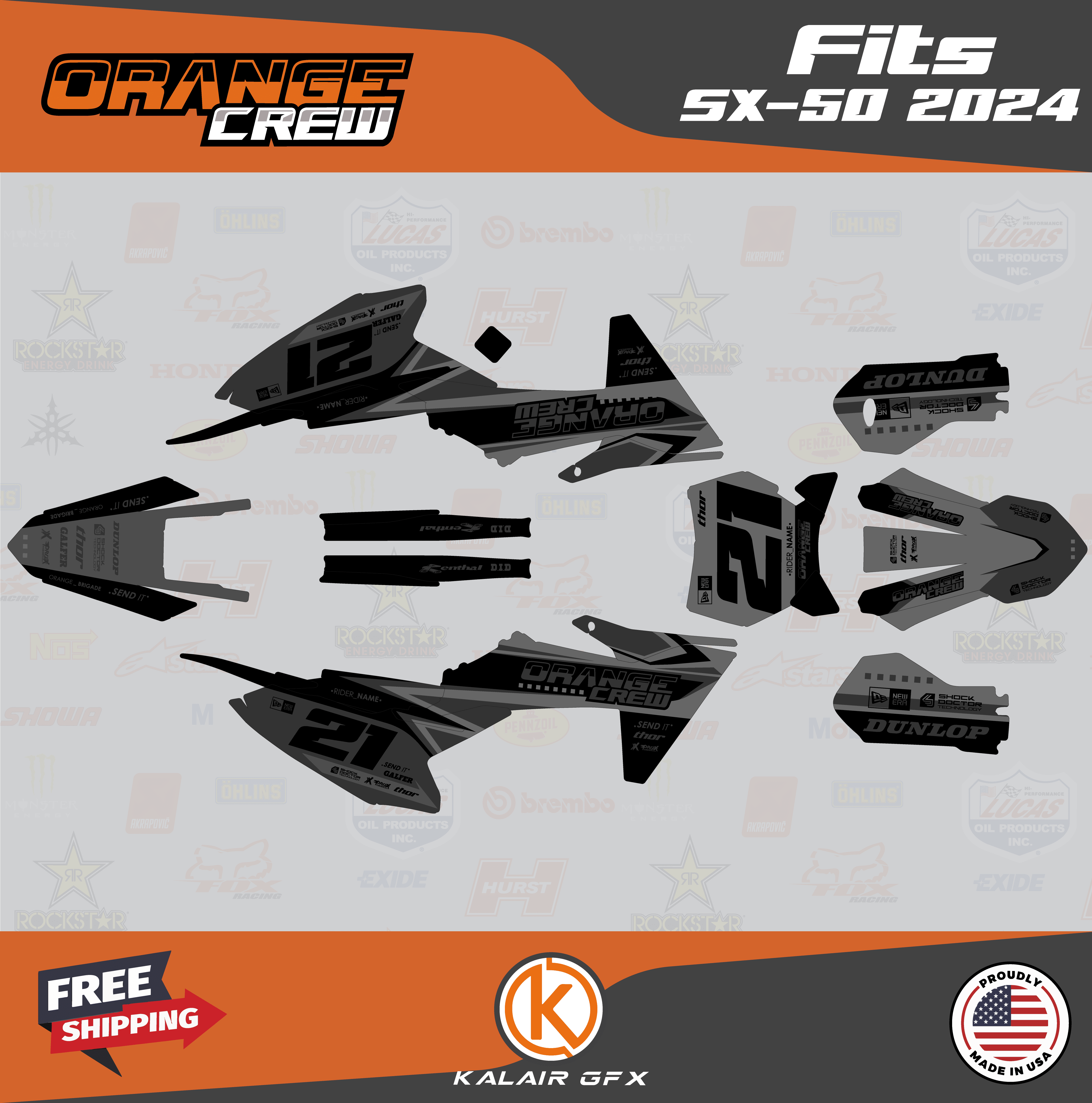 Kalair GFX Graphics Kit for Ktm 50SX (2024) Orange-crew Series ...
