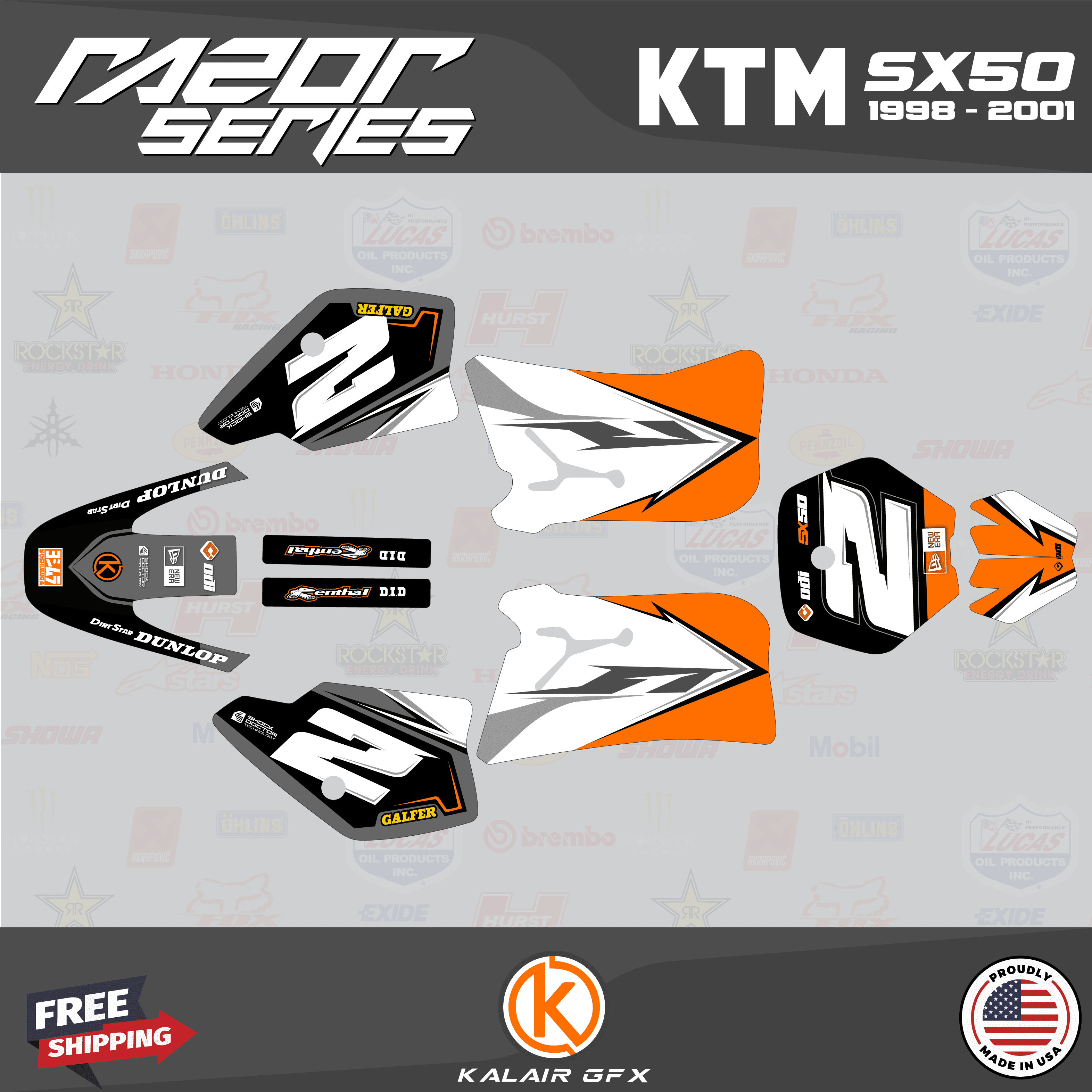 Kalair GFX Graphics Kit for Ktm 50SX MINI SX50 (1998-2001) Razor Series ...