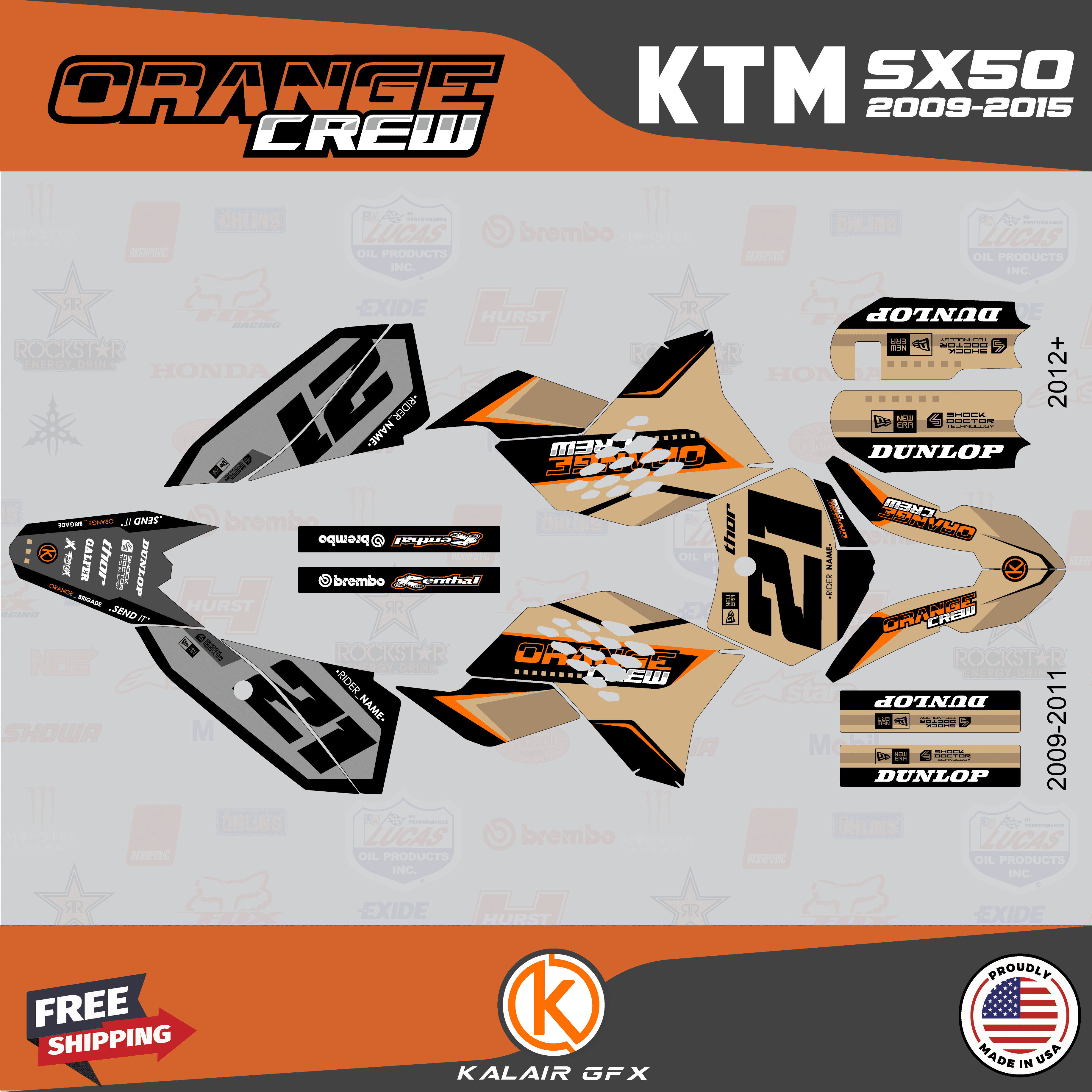 Kalair GFX Graphics Kit for Ktm 50SX MINI SX50 (2009-2015) Orange-crew ...