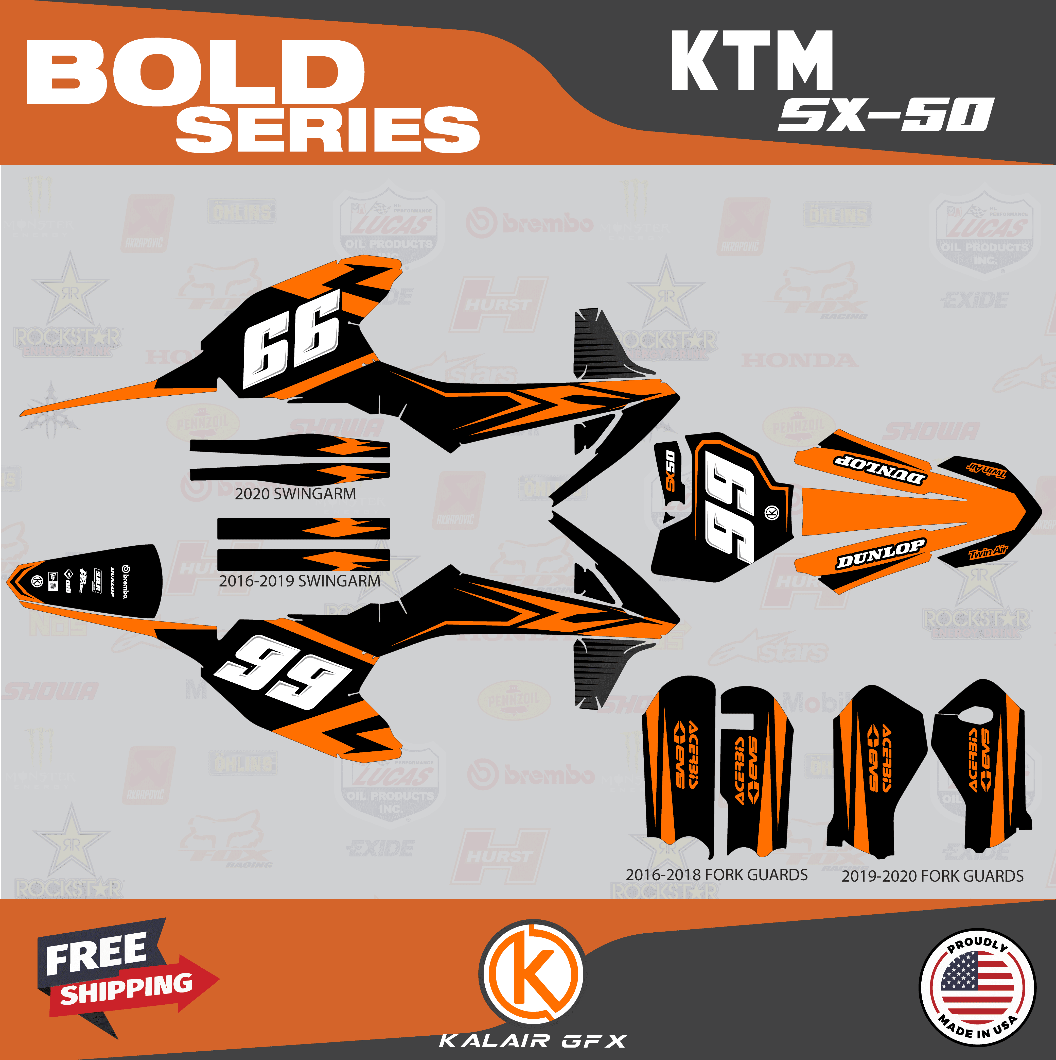 Kalair GFX Graphics Kit for Ktm 50SX MINI SX50 (2019) Bold Series ...