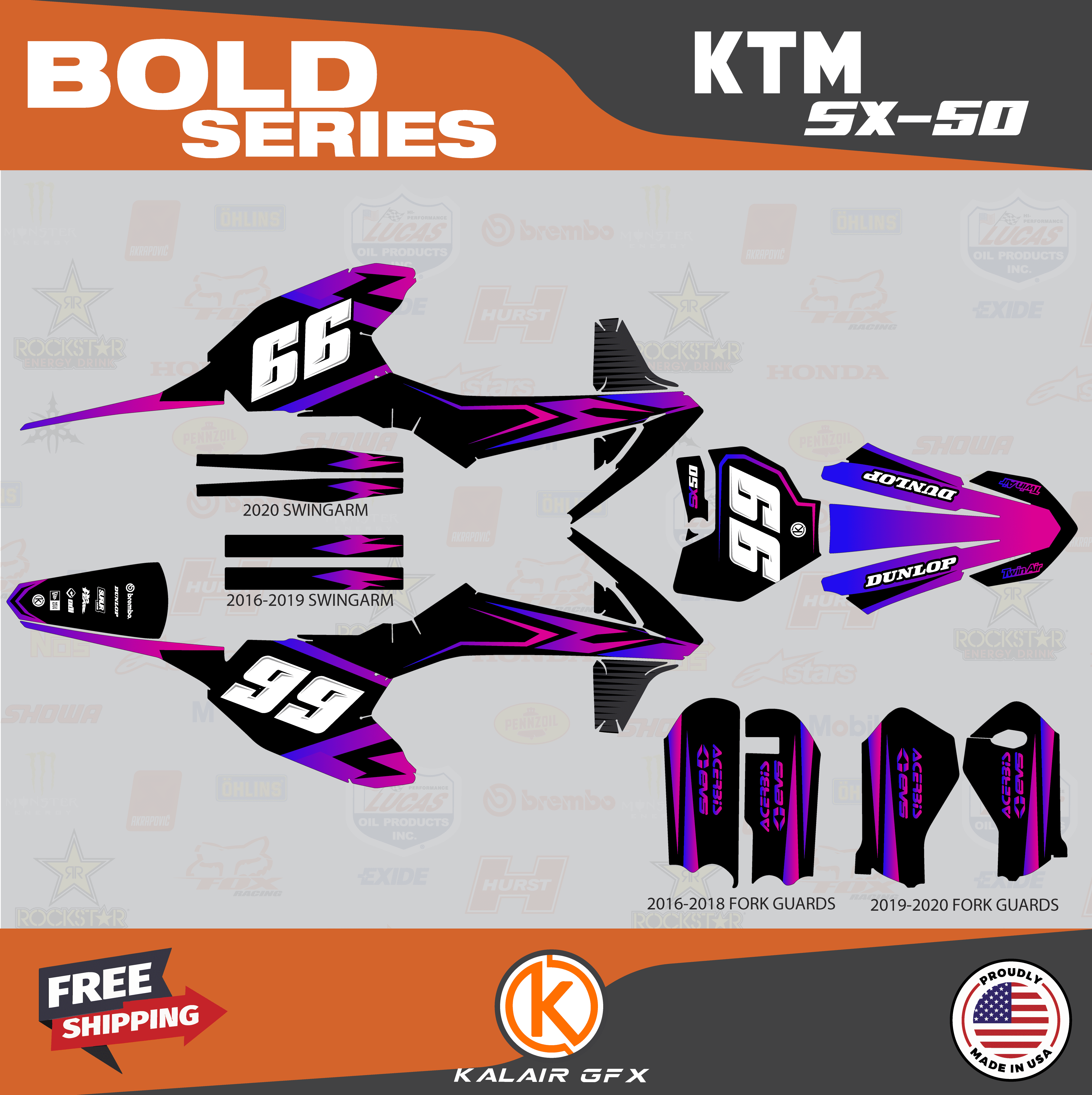 Kalair GFX Graphics Kit for Ktm 50SX MINI SX50 (2019) Bold Series ...