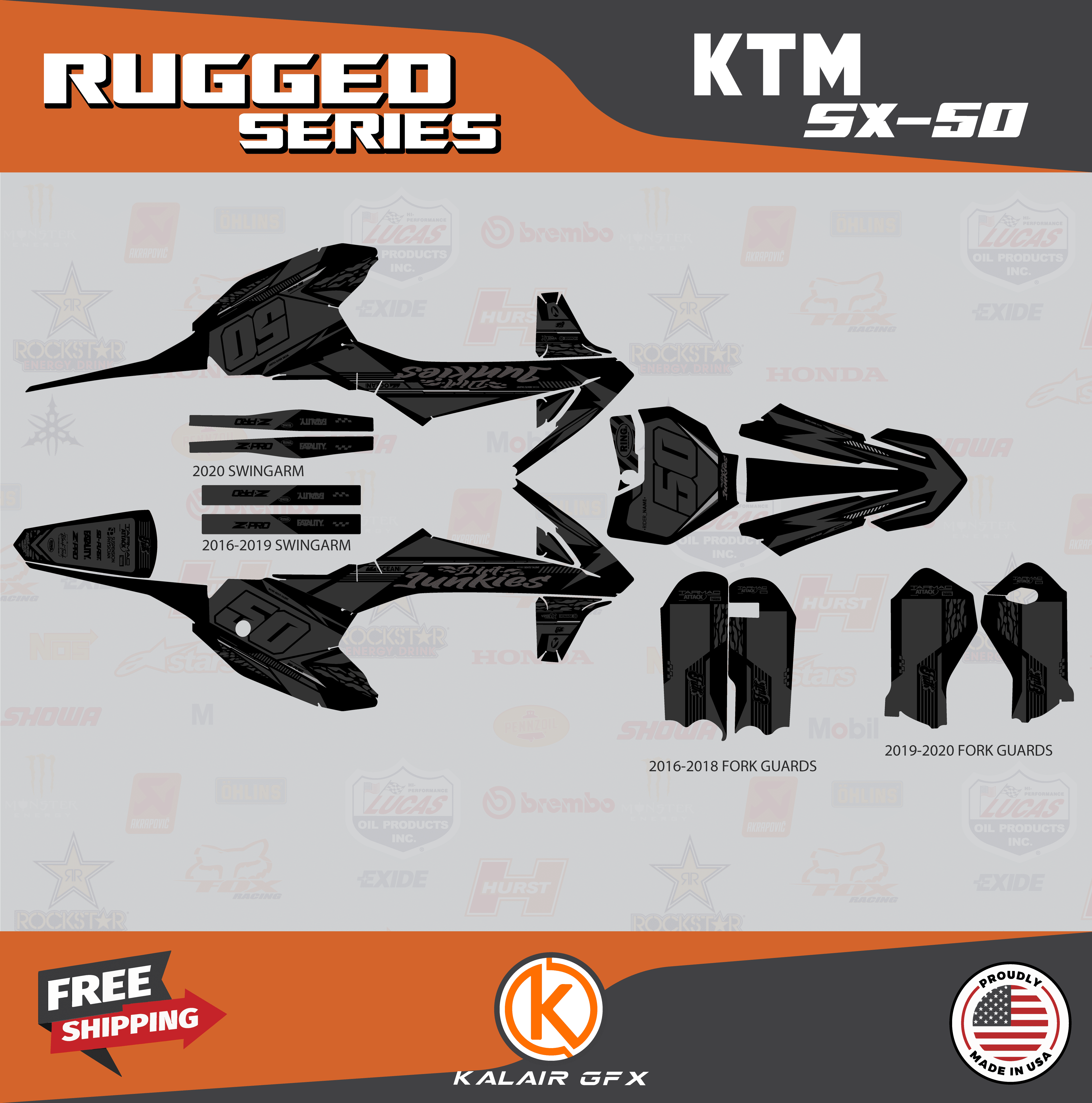 Kalair GFX Graphics Kit for Ktm 50SX MINI SX50 (2019) Rugged Series ...