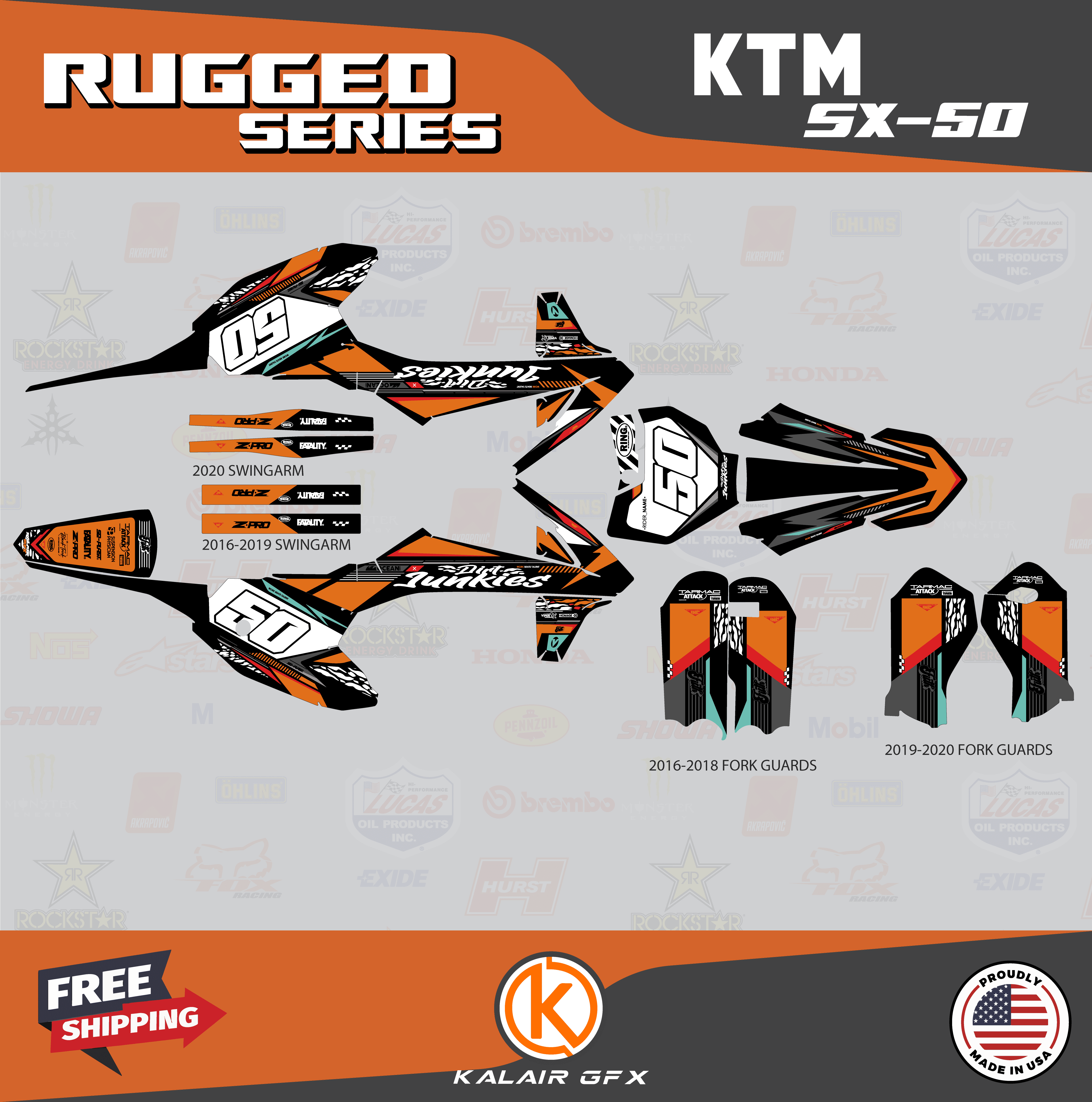 Kalair GFX Graphics Kit for Ktm 50SX MINI SX50 (2019) Rugged Series ...
