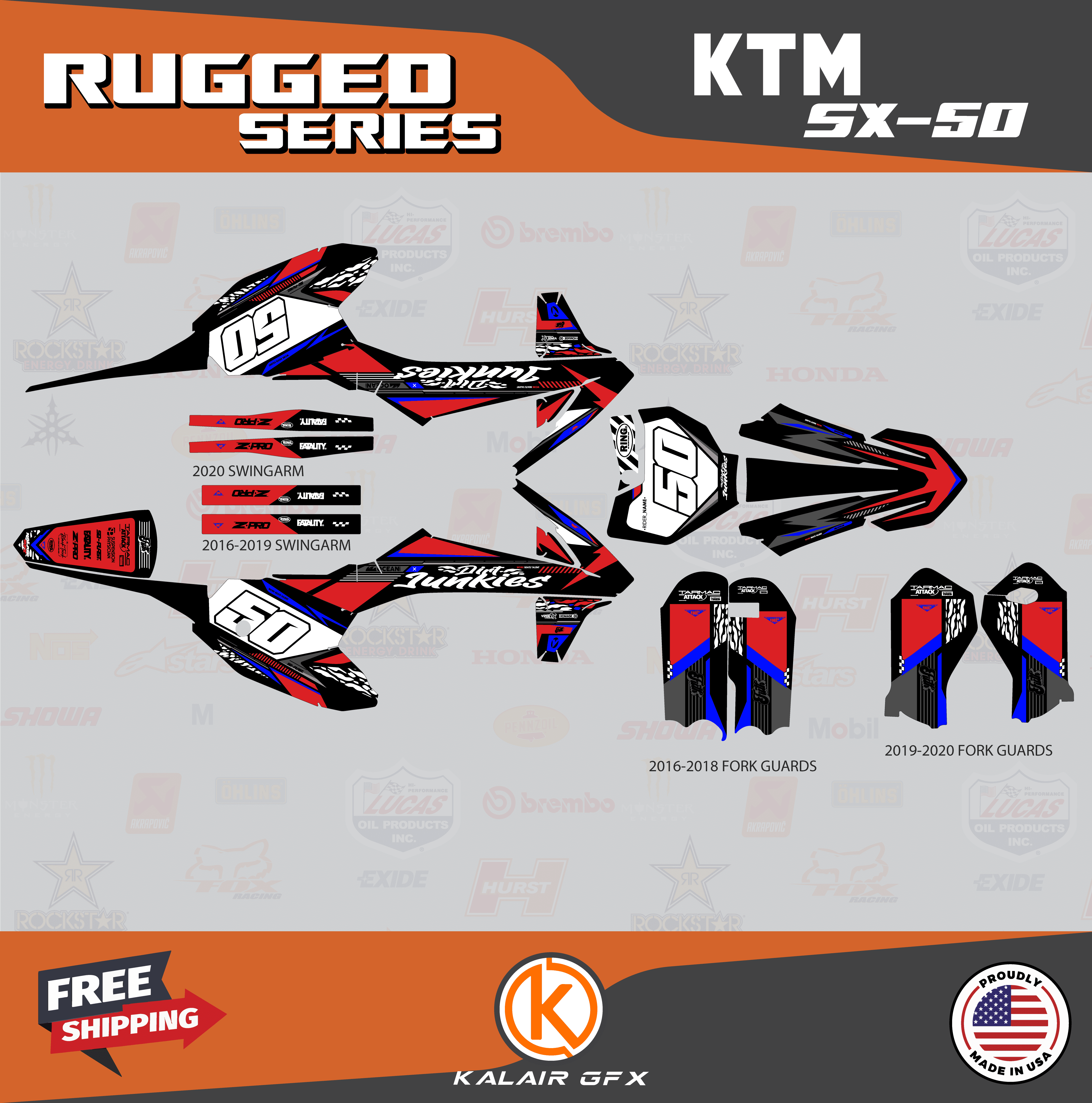 Kalair GFX Graphics Kit for Ktm 50SX MINI SX50 (2019) Rugged Series ...