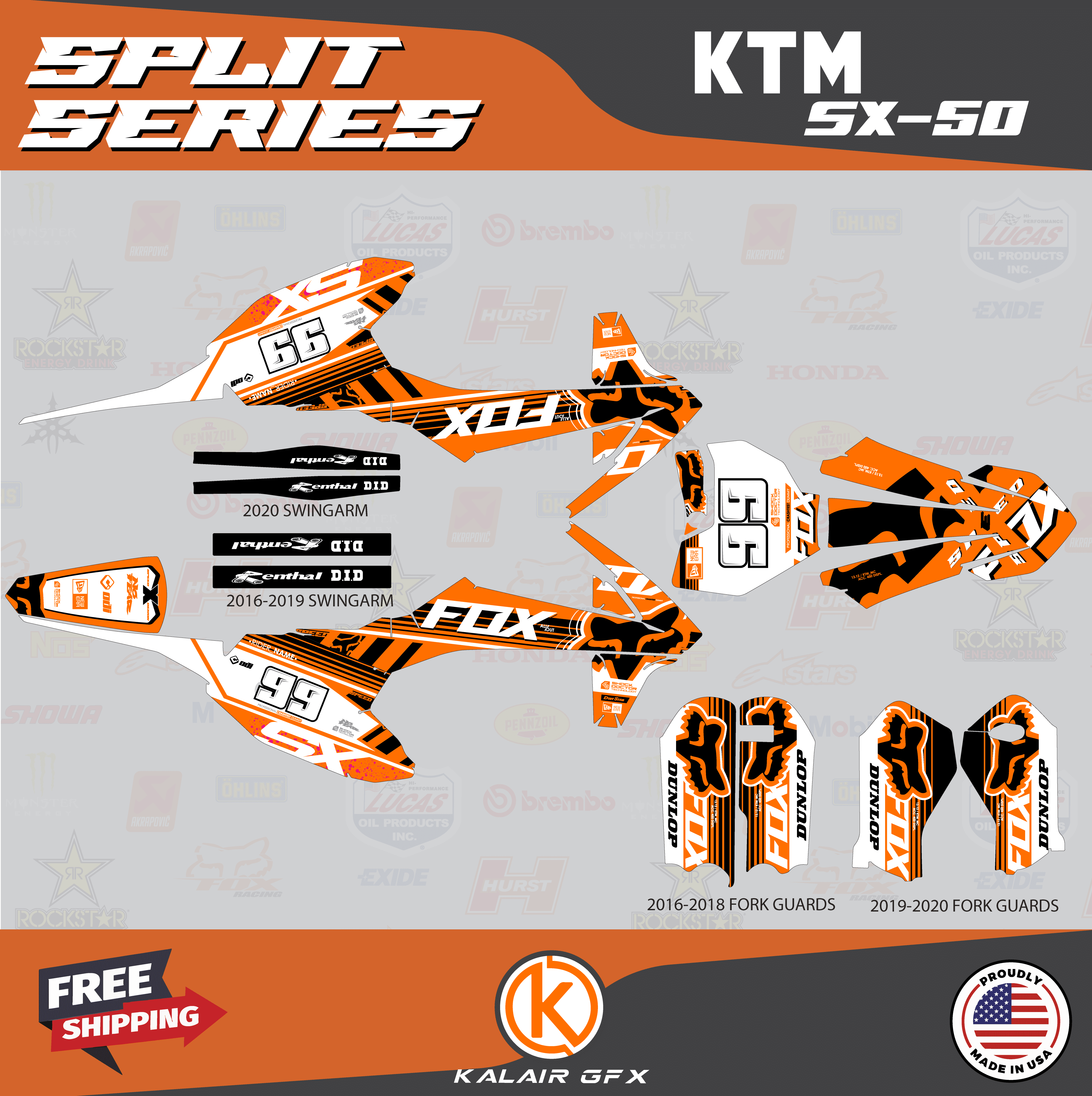 Kalair GFX Graphics Kit for Ktm 50SX MINI SX50 (2019) Split Series ...