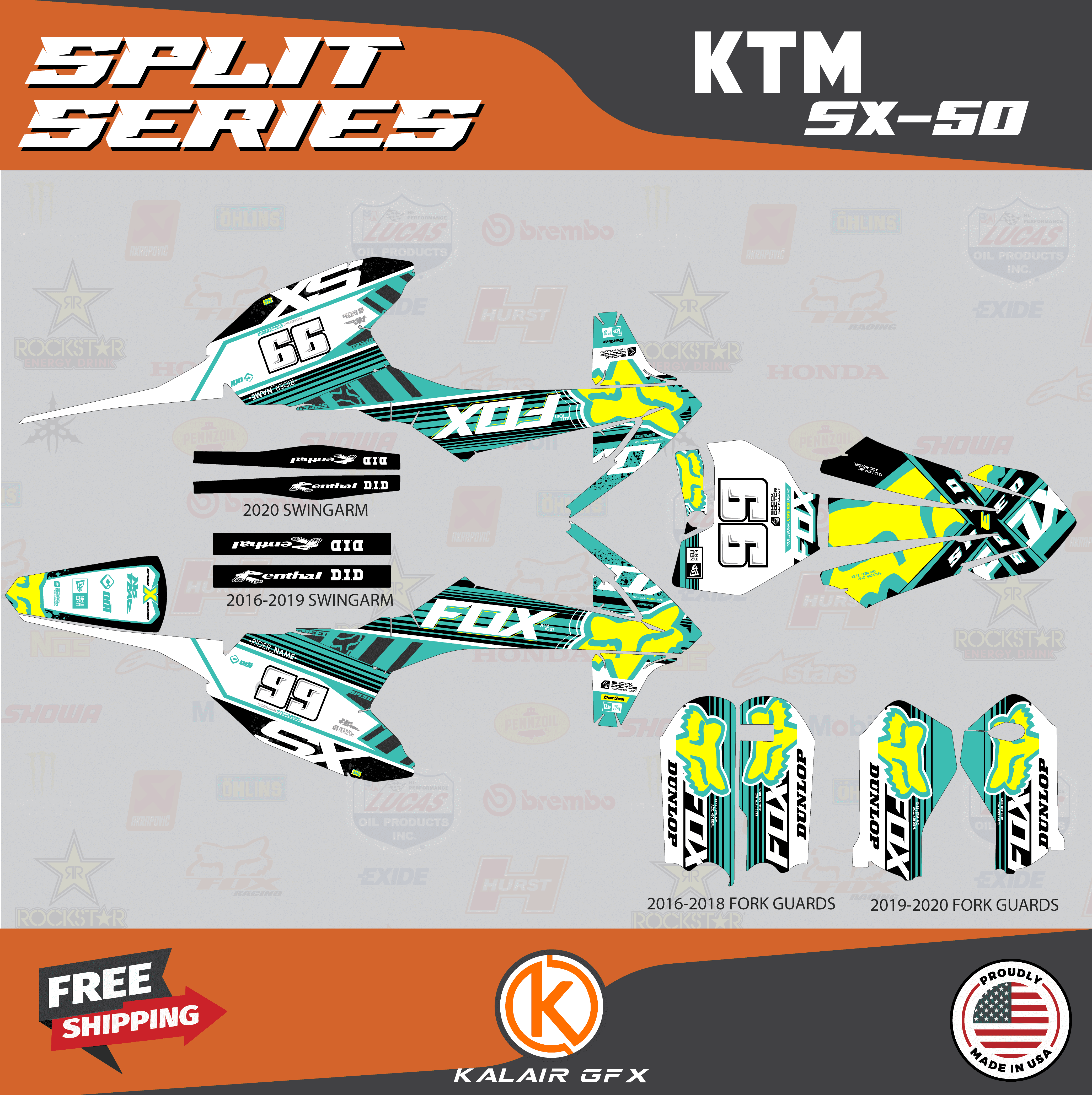 Kalair GFX Graphics Kit for Ktm 50SX MINI SX50 (2019) Split Series ...