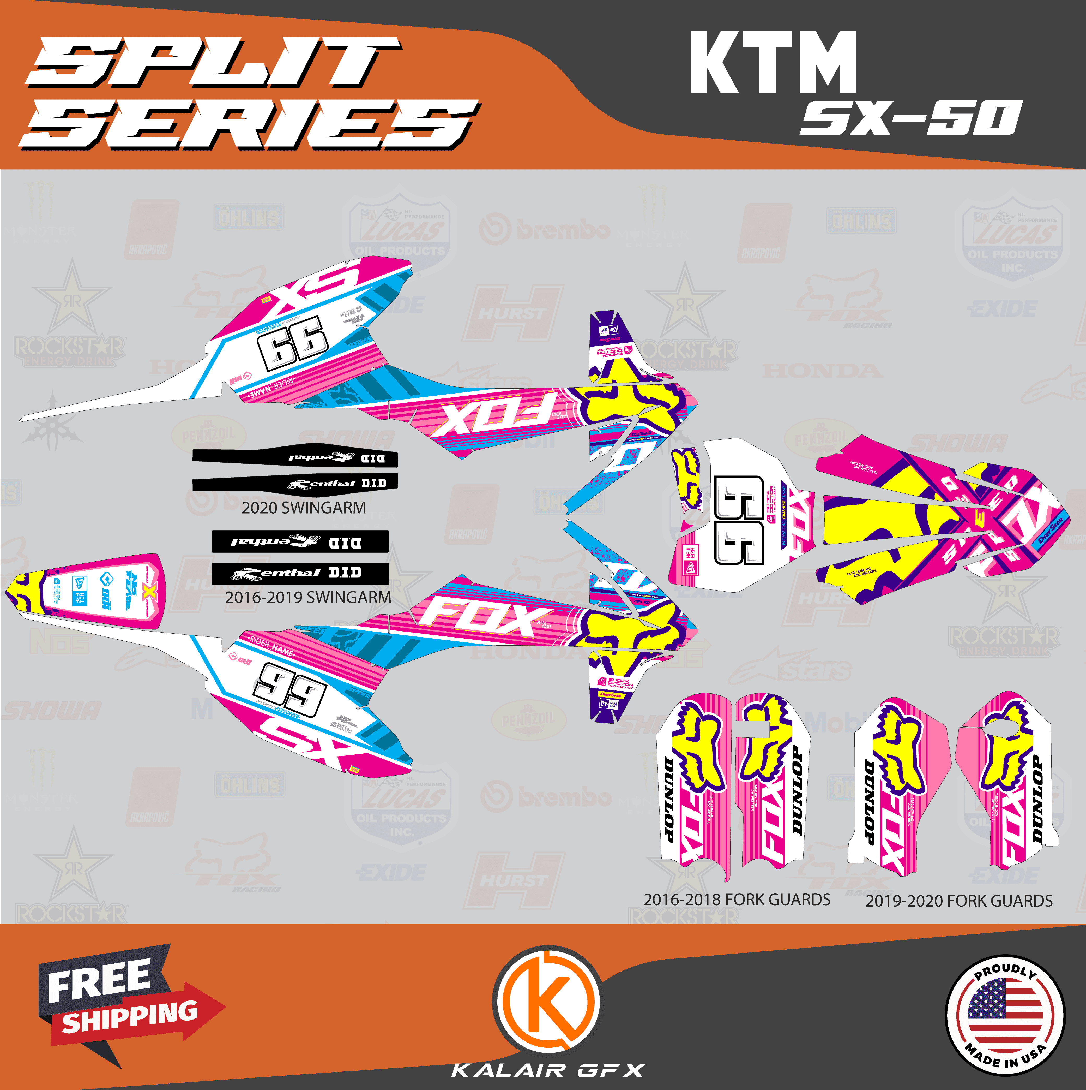 Kalair GFX Graphics Kit for Ktm 50SX MINI SX50 (2019) Split Series ...