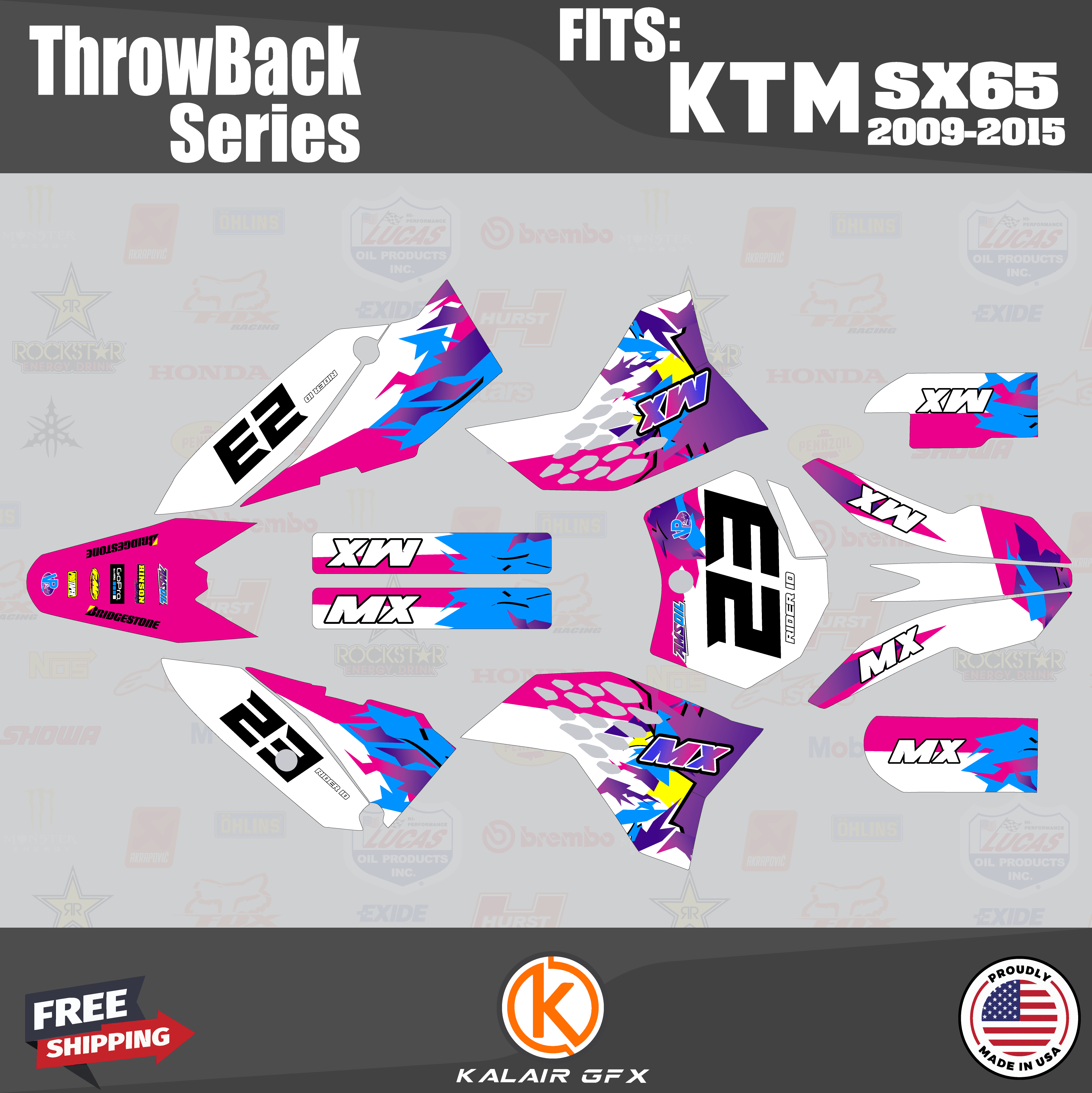 Kalair GFX Graphics Kit for Ktm 65SX SX65 (2009-2015) Throwback Series ...