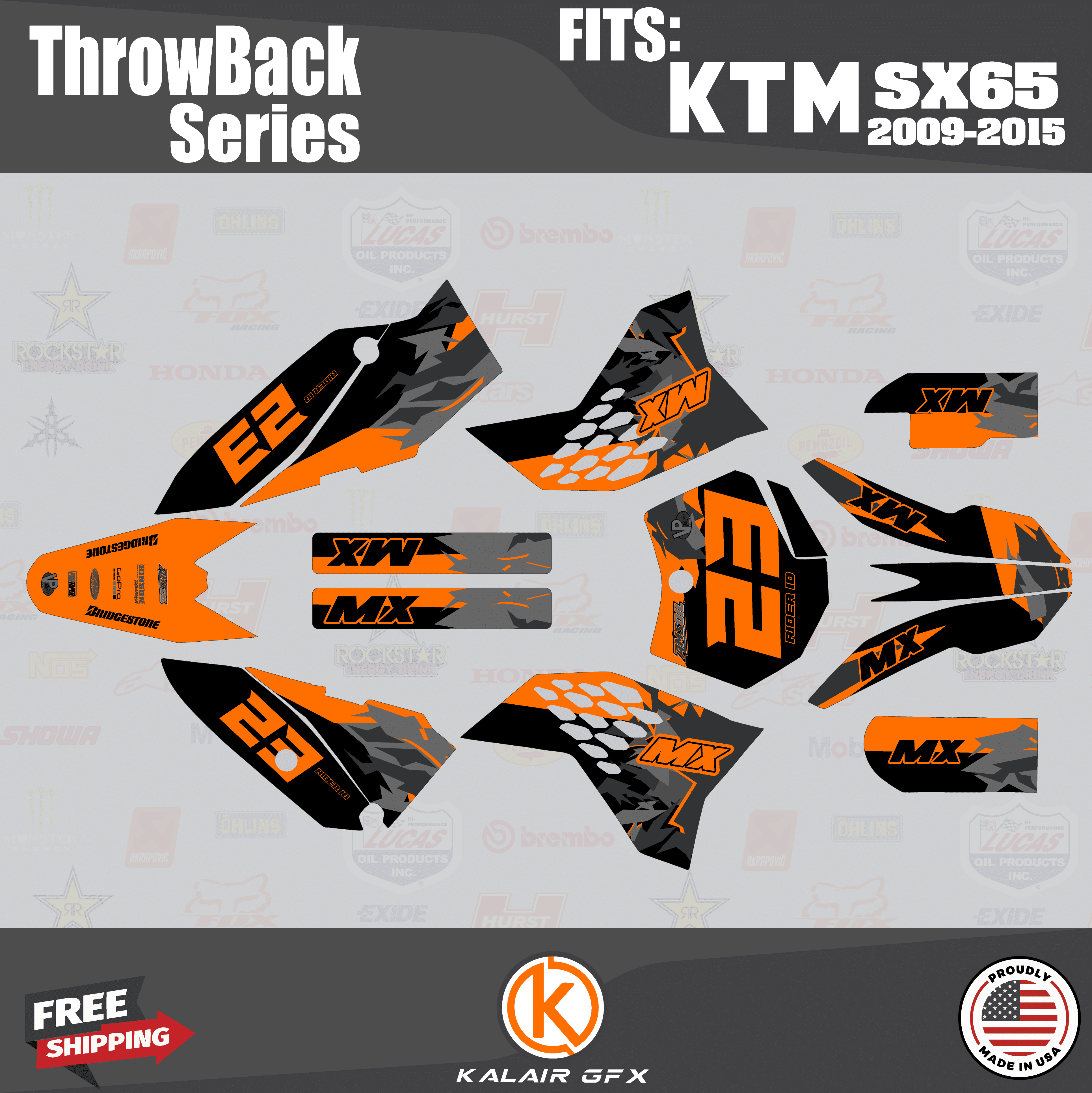 Kalair GFX Graphics Kit for Ktm 65SX SX65 (2009-2015) Throwback Series ...