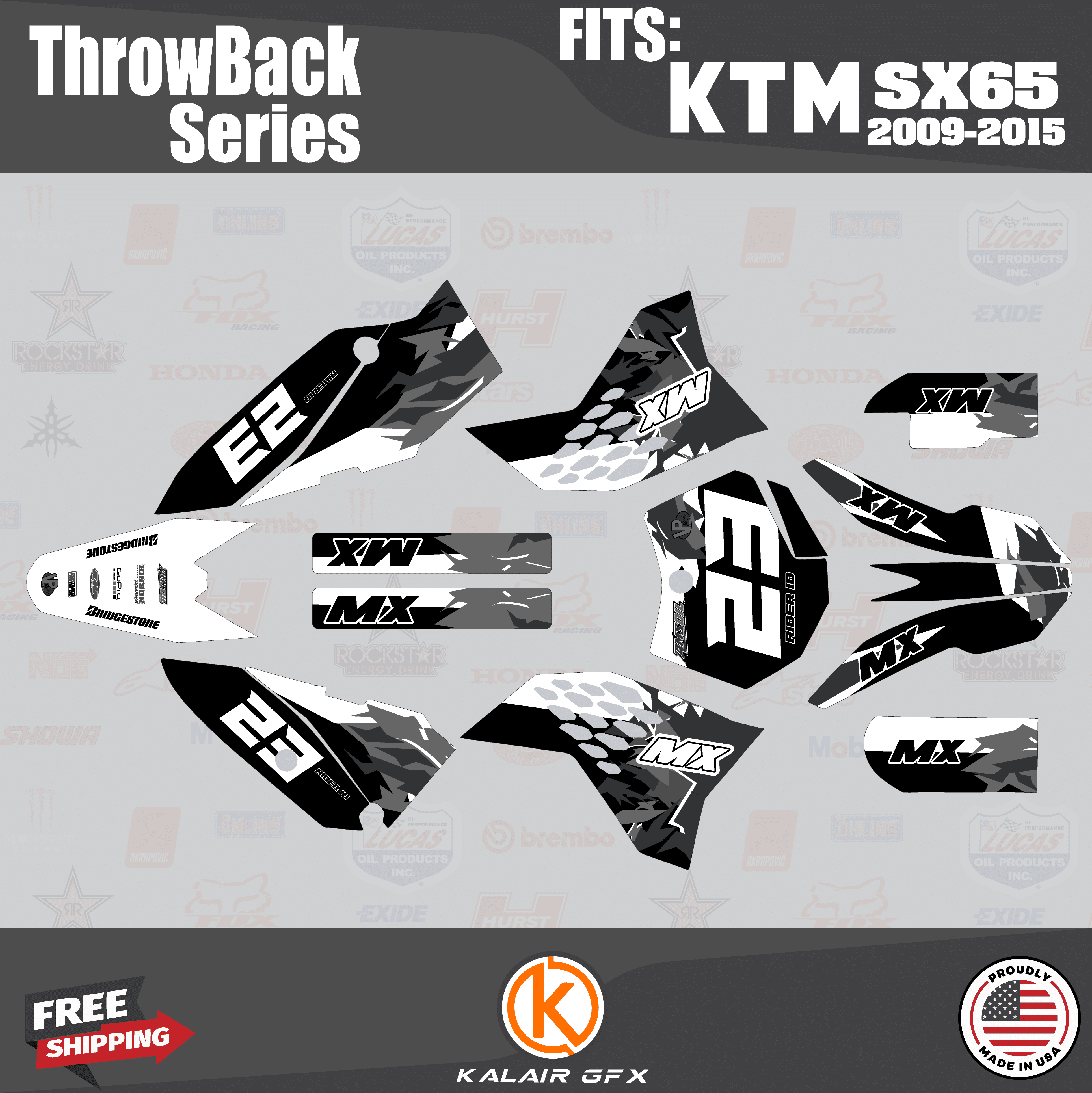 Kalair GFX Graphics Kit for Ktm 65SX SX65 (2009-2015) Throwback Series ...