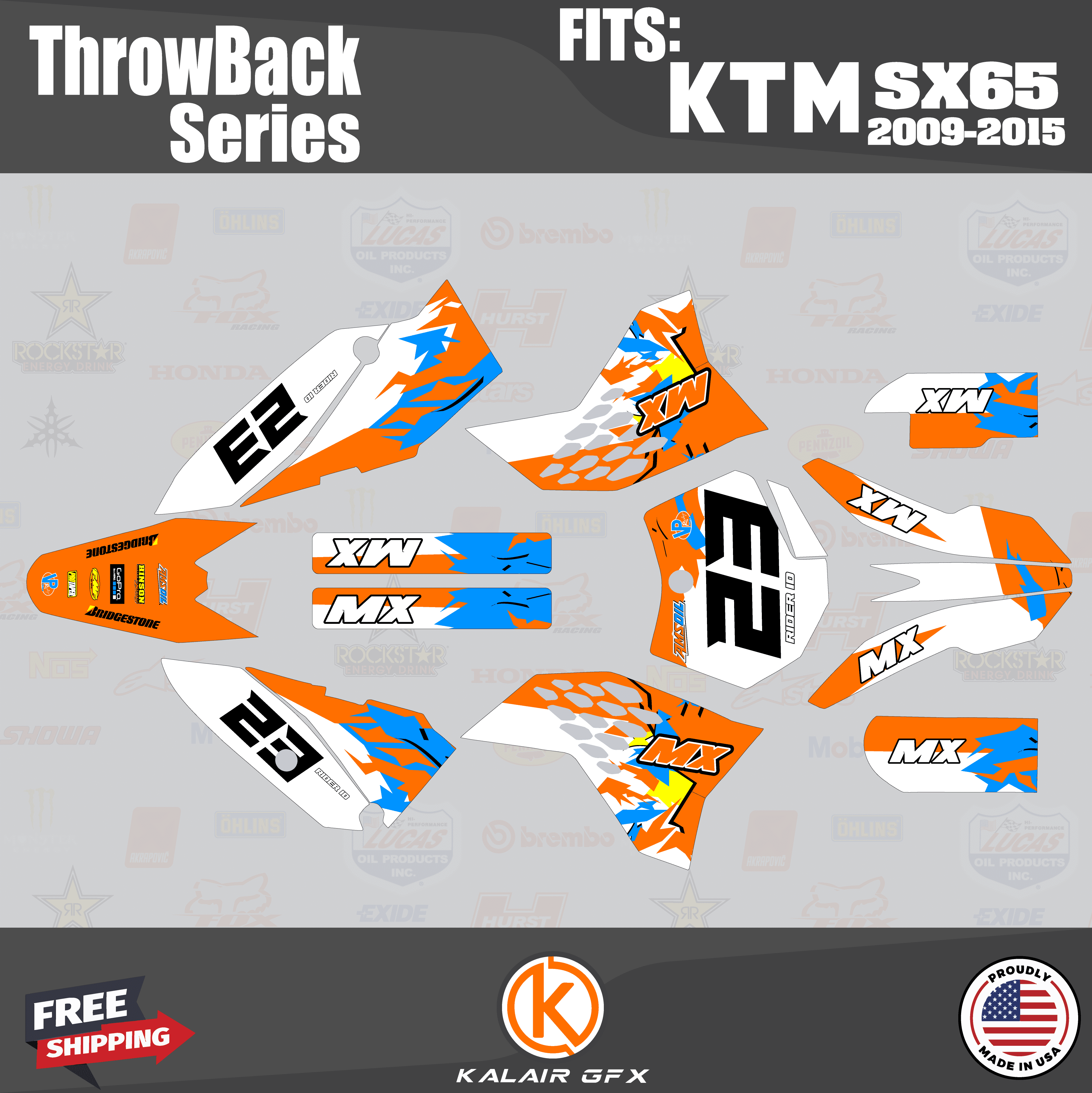 Kalair GFX Graphics Kit for Ktm 65SX SX65 (2009-2015) Throwback Series ...