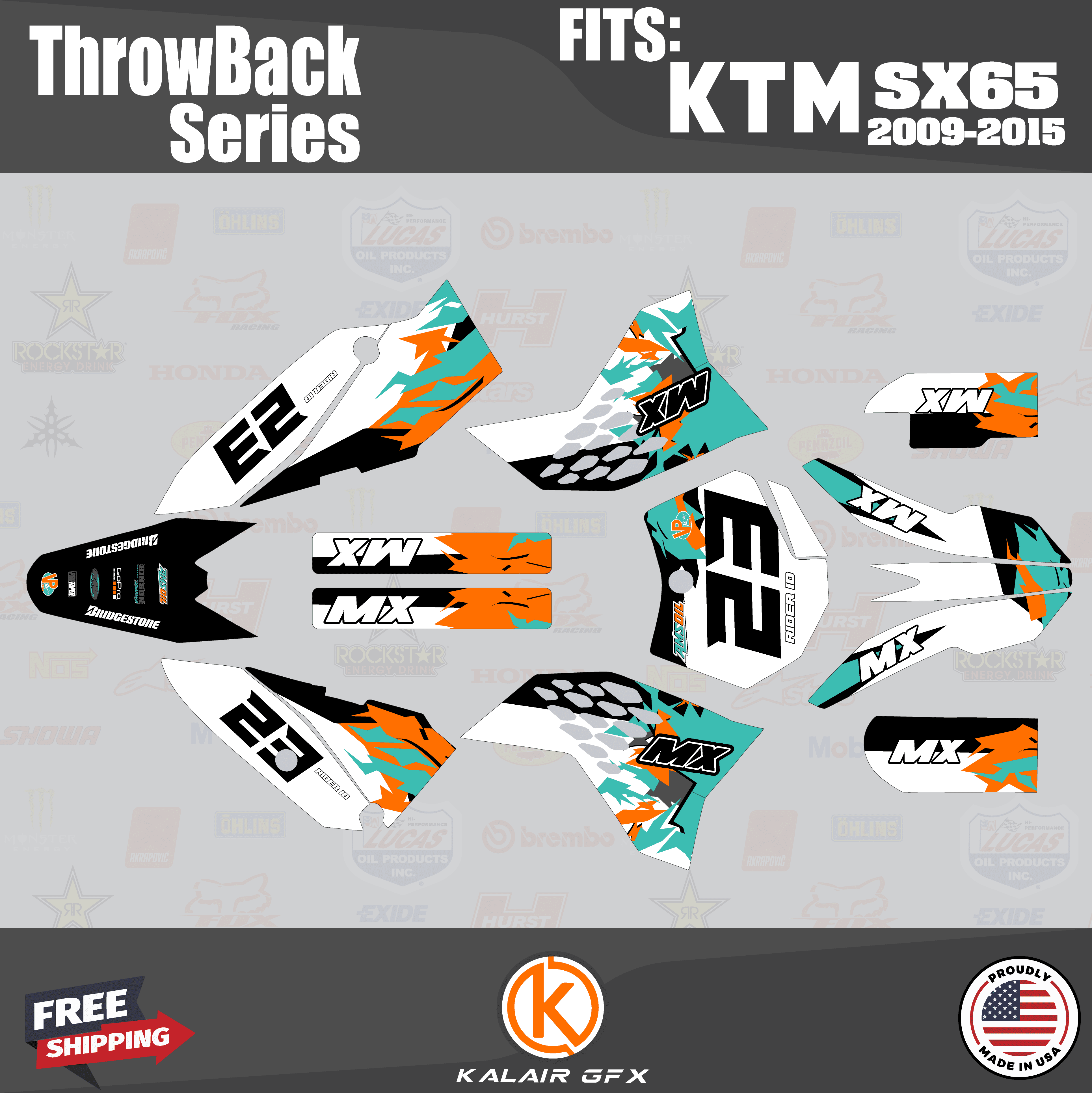 Kalair GFX Graphics Kit for Ktm 65SX SX65 (2009-2015) Throwback Series ...