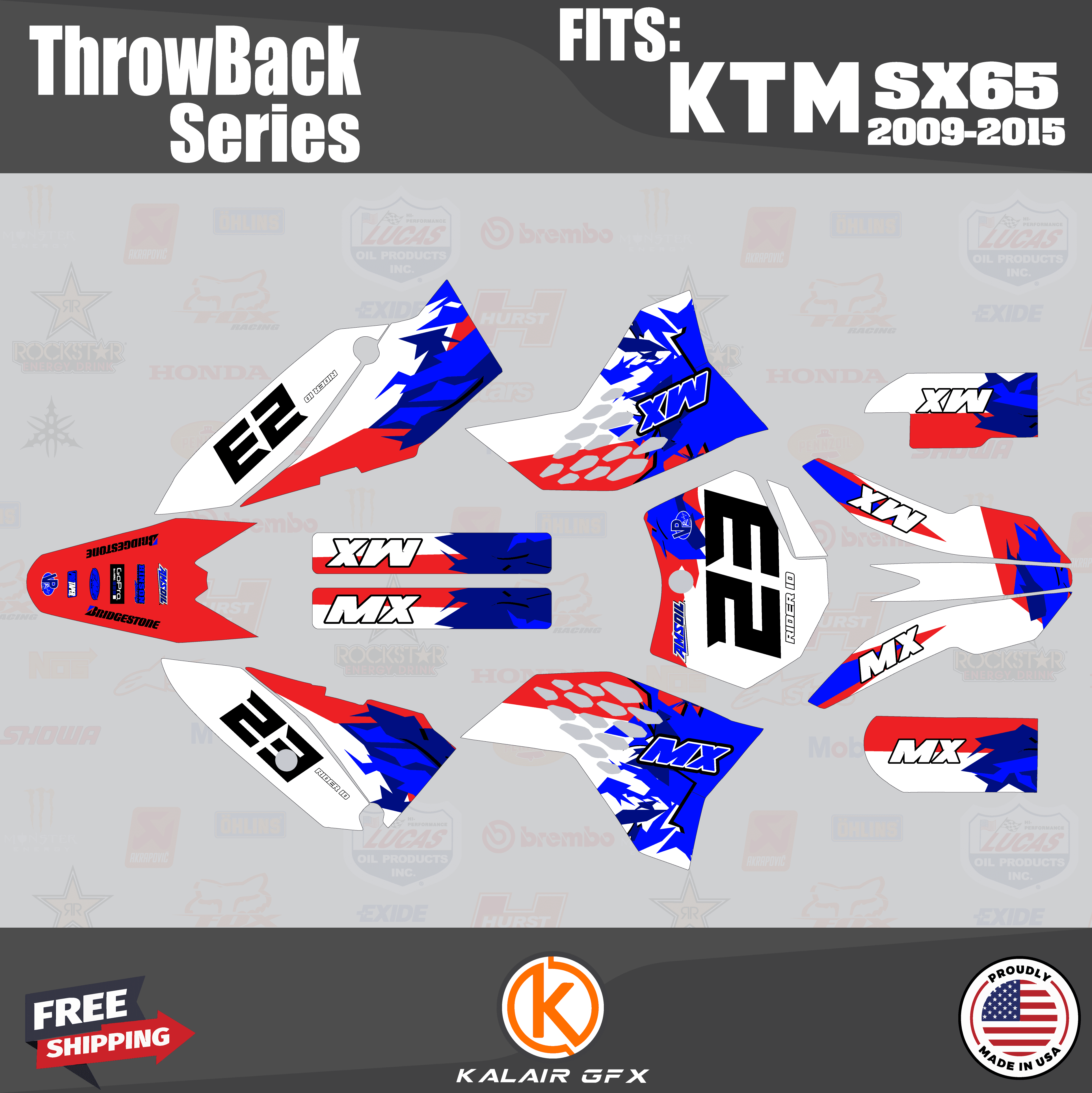 Kalair GFX Graphics Kit for Ktm 65SX SX65 (2009-2015) Throwback Series ...